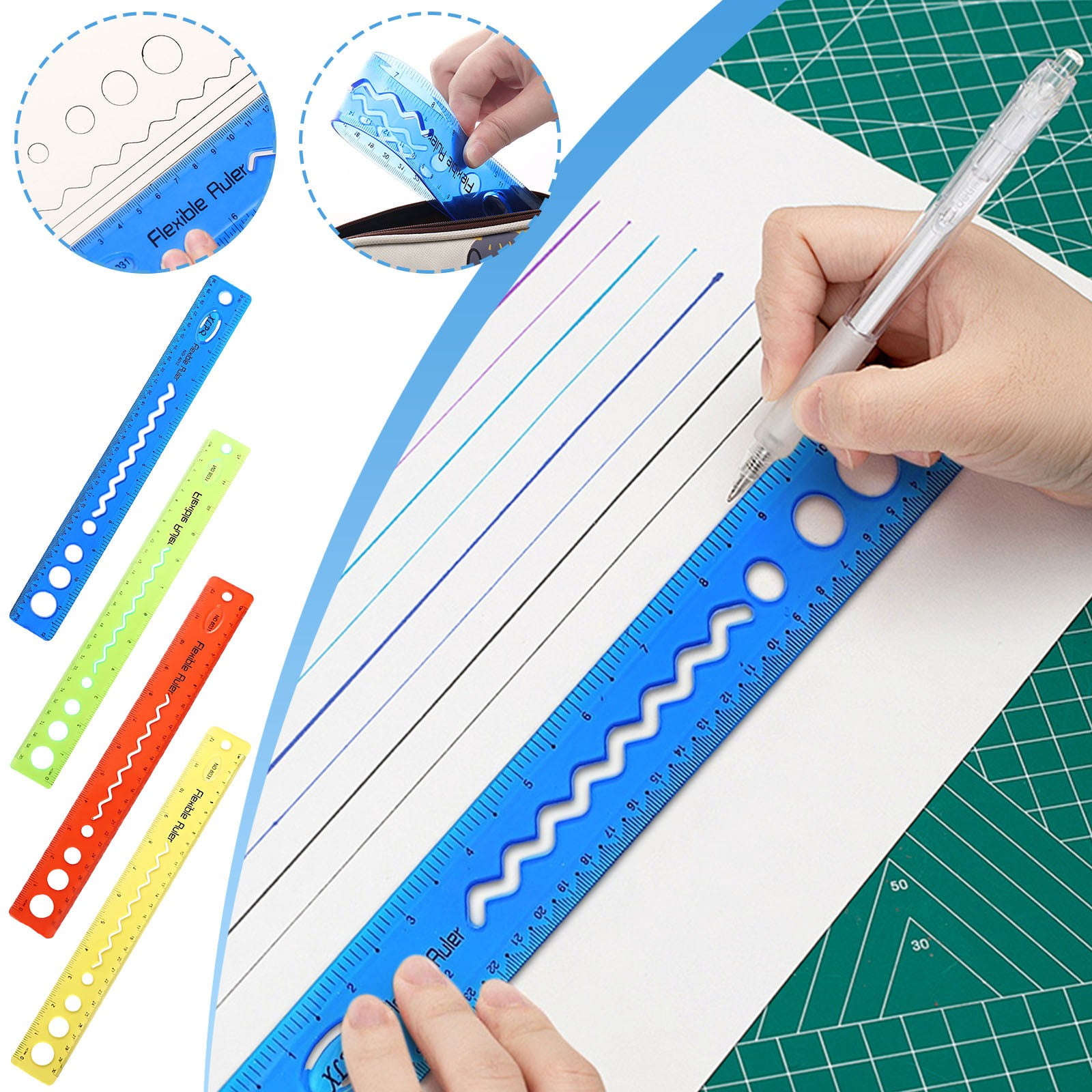 BiFandian 12" Ruler Flexible Ruler, 30cm Rubber Plastic Ruler, Bendable ...