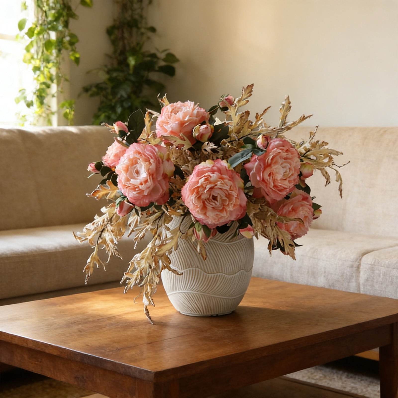 BiFandian Artificial Peony Flower, Large Burnt Edge Peony Fake Flower ...