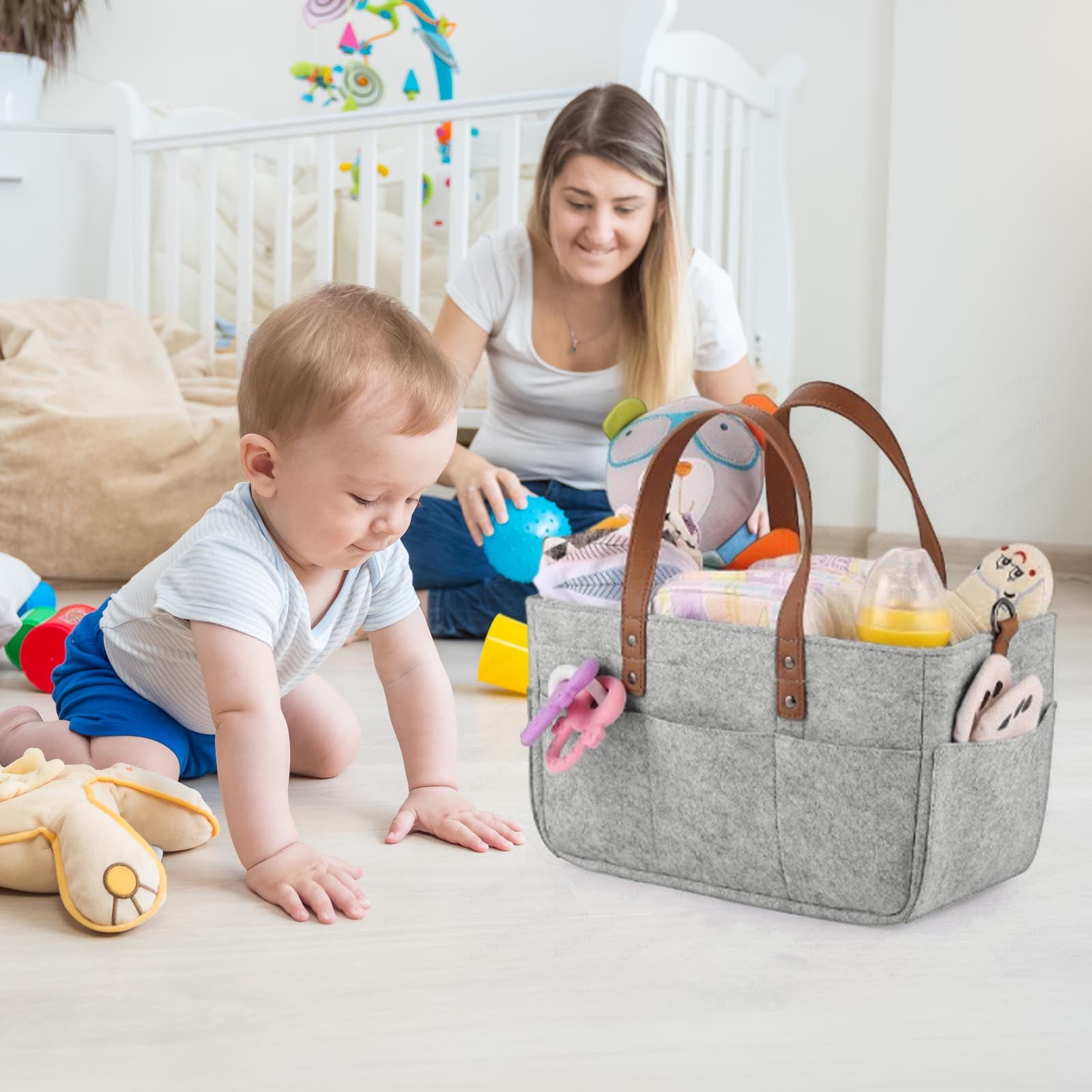 BiFandian Baby Diaper Caddy Organize, Portable Felt Nursery Storage Bin ...
