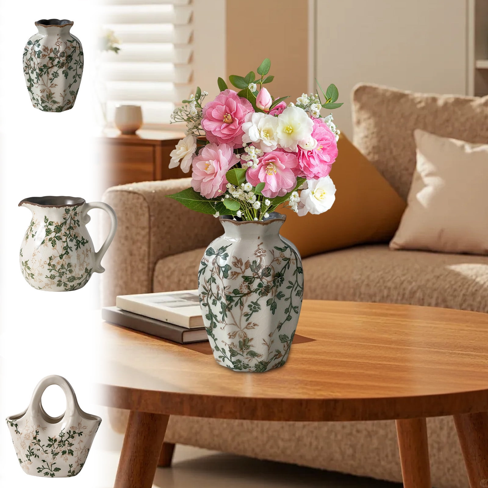 BiFandian Ceramic Vintage Flower Vase, Rustic Flower Pot for Tabletop ...