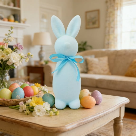 BiFandian Easter Flocked Bow Bunny Figurine, Standing Rabbit Statue ...
