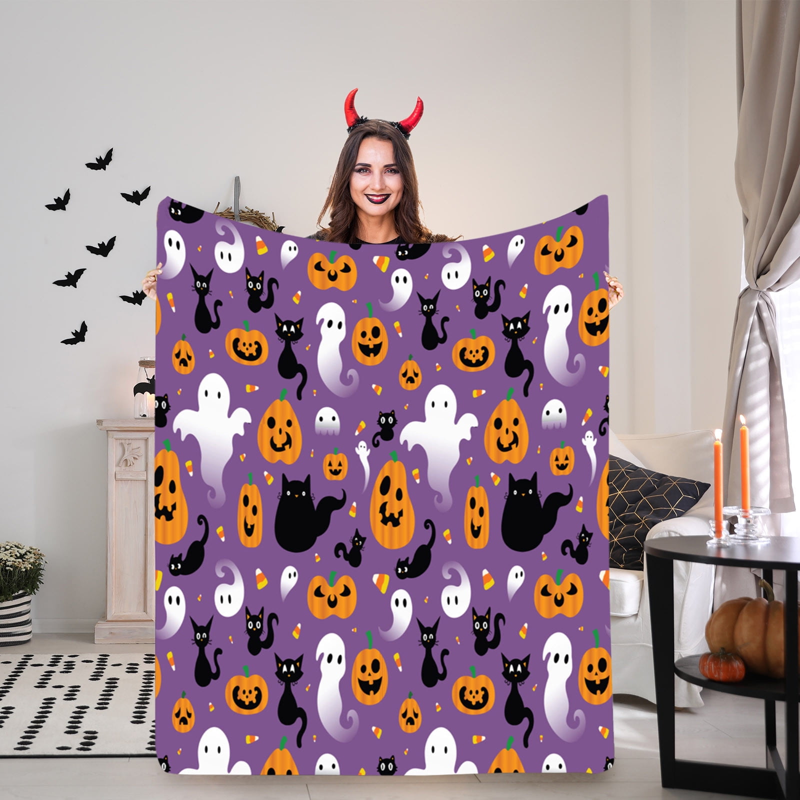 BiFandian Halloween Blanket, Cute Halloween Spooky Black and White ...