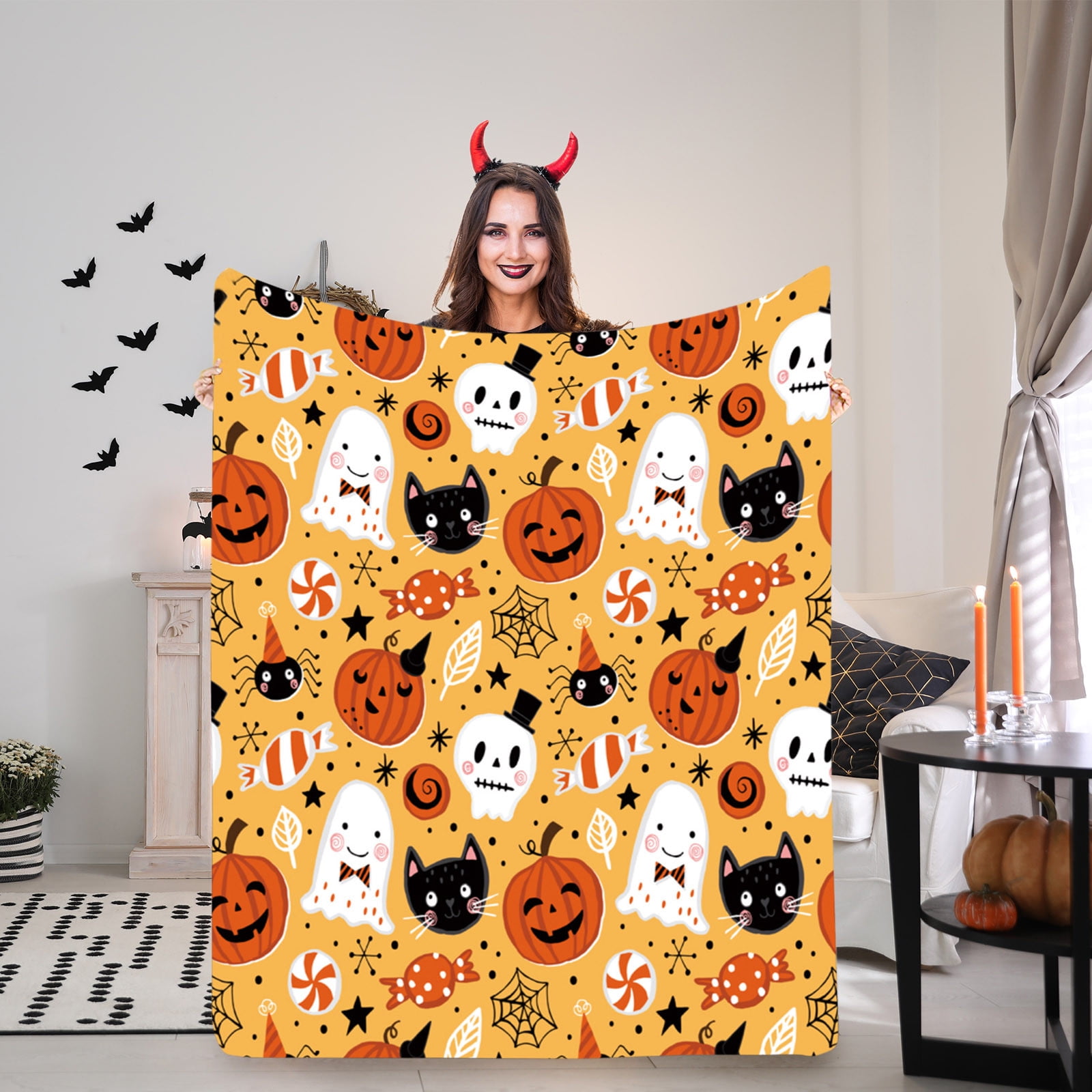 BiFandian Halloween Blanket, Cute Halloween Spooky Black and White ...