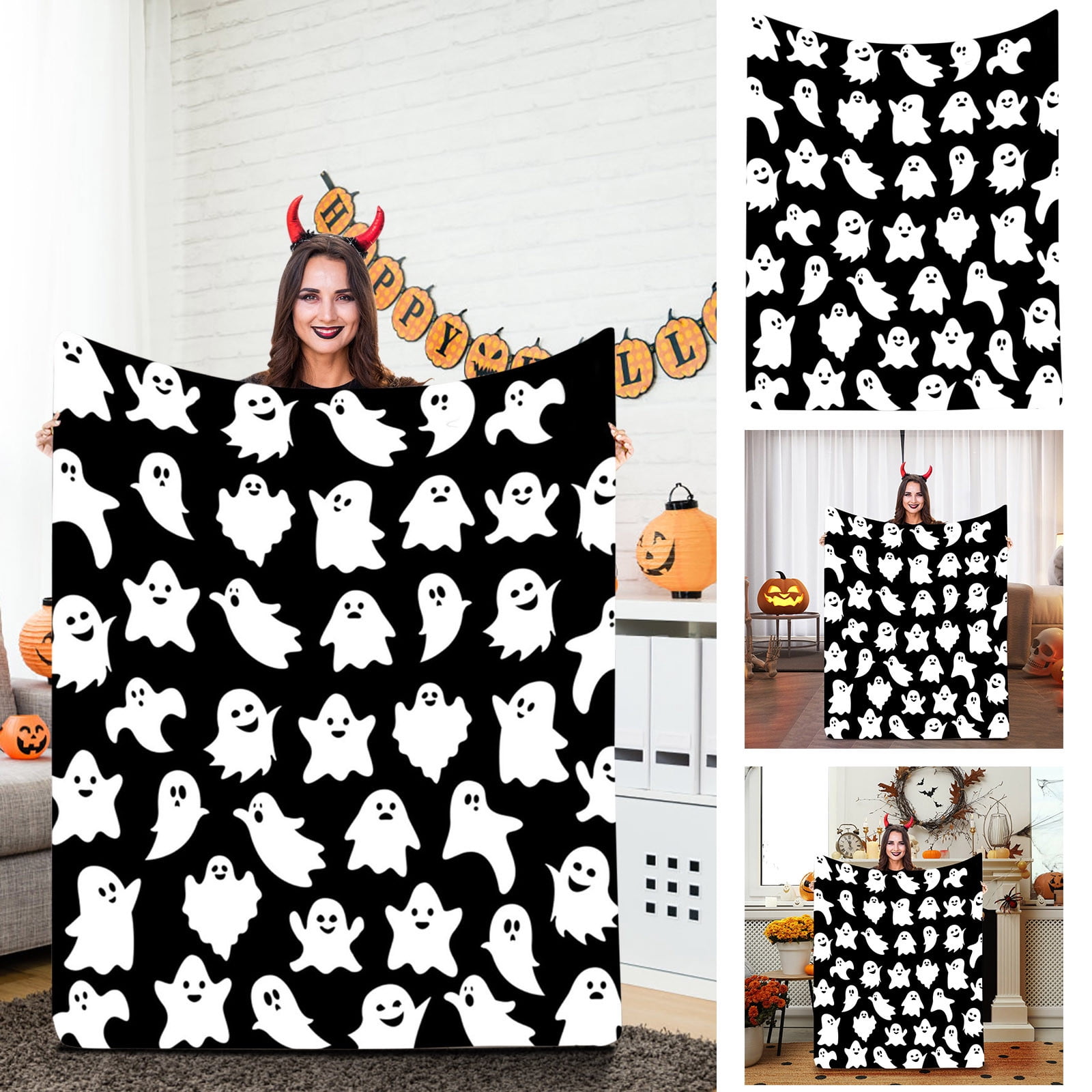 BiFandian Halloween Decorative Blanket, Cute Flannel Ghost Blanket ...