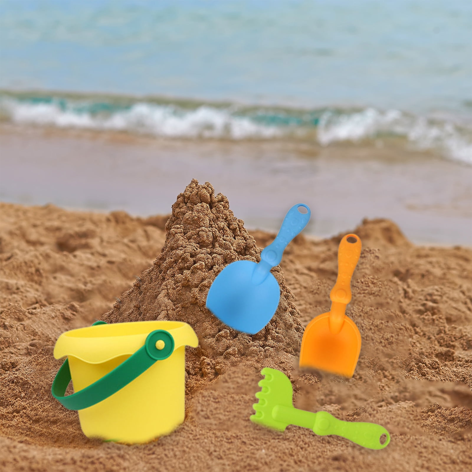 BiFandian Kids Beach Toys Kit, 4Pcs Beach Toy with 1 Sand Bucket and 3 ...
