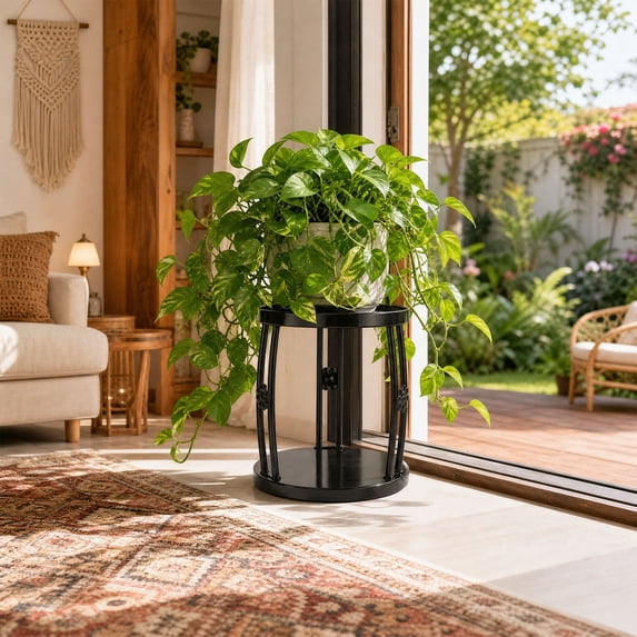 BiFandian Metal Plant Stand, Tall Drum Shaped Flower Pot Holder with ...