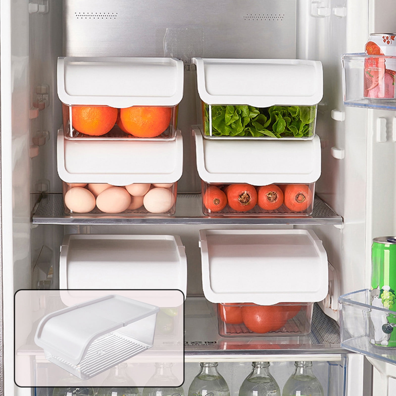 BiFandian Transparent Refrigerator Storage Box, Flip Top Food Container ...