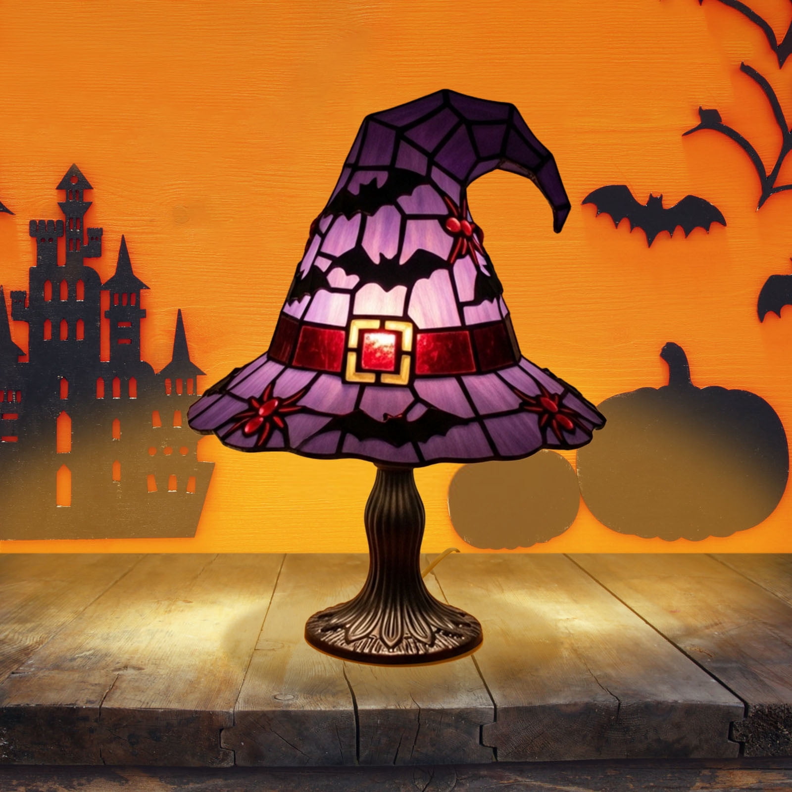 BiFandian Witch Hat Table Lamp Halloween Decoration, Stained Glass ...