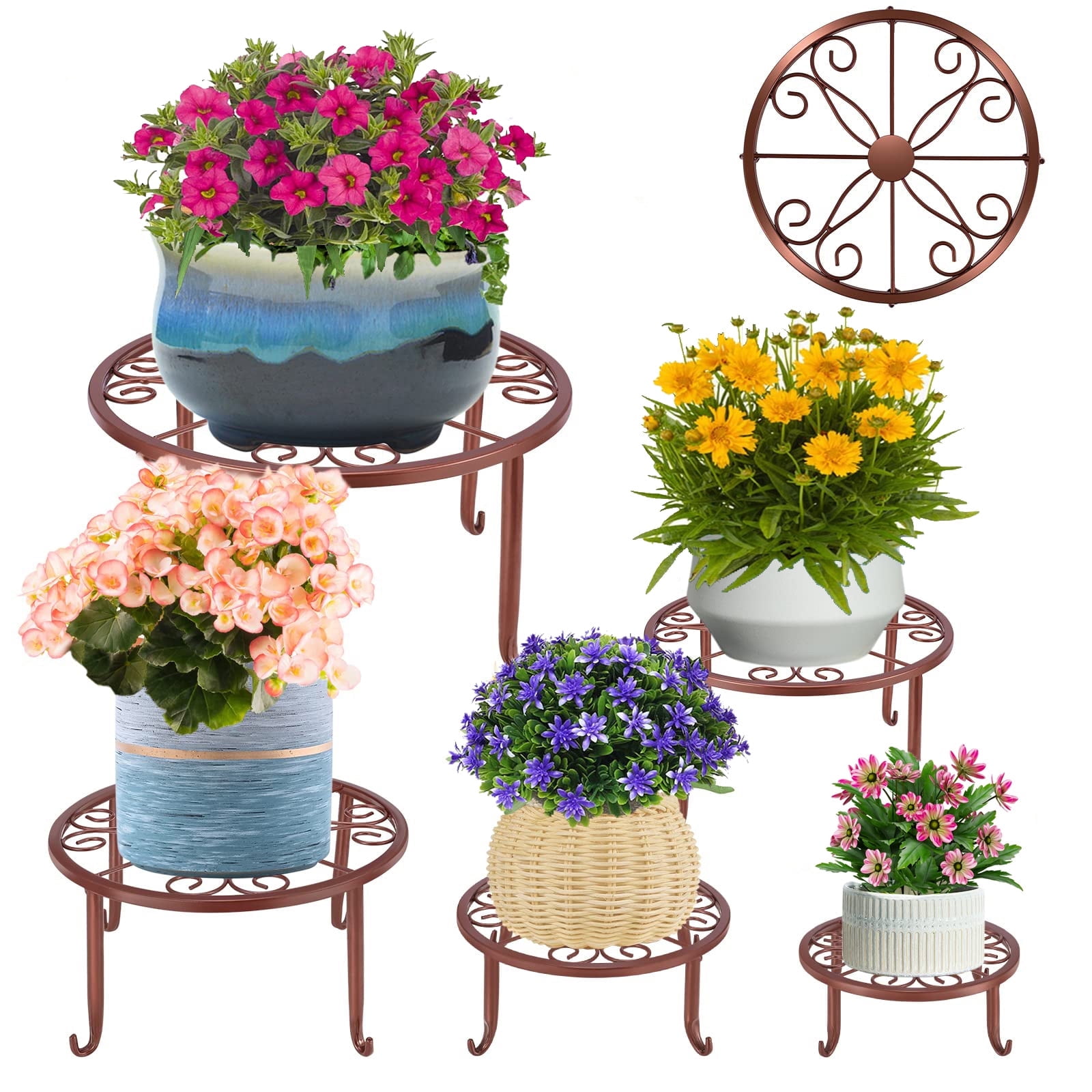 BiJun 5 Pack Metal Plant Stand for Outdoor Indoor Plants, Potted Plant Holder for Garden Home ...