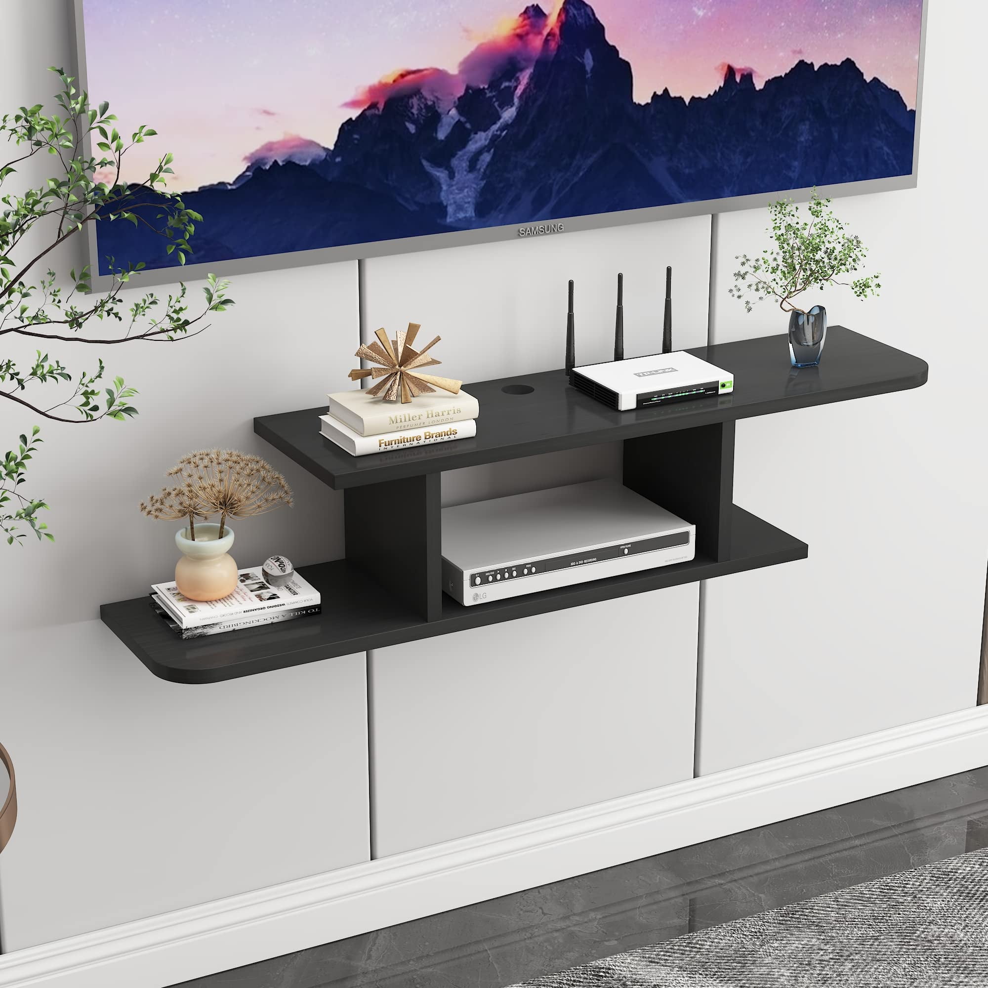 BiJun Black Floating TV Stand Wall Mounted, Entertainment Center Shelf ...