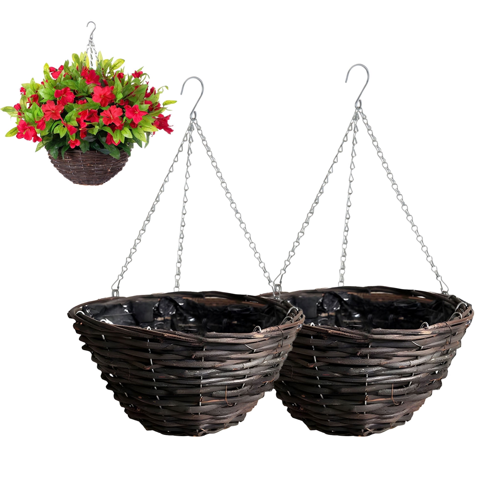 BiJun Rattan Hanging Basket Set, Indoor/Outdoor Woven Straw Planter for ...