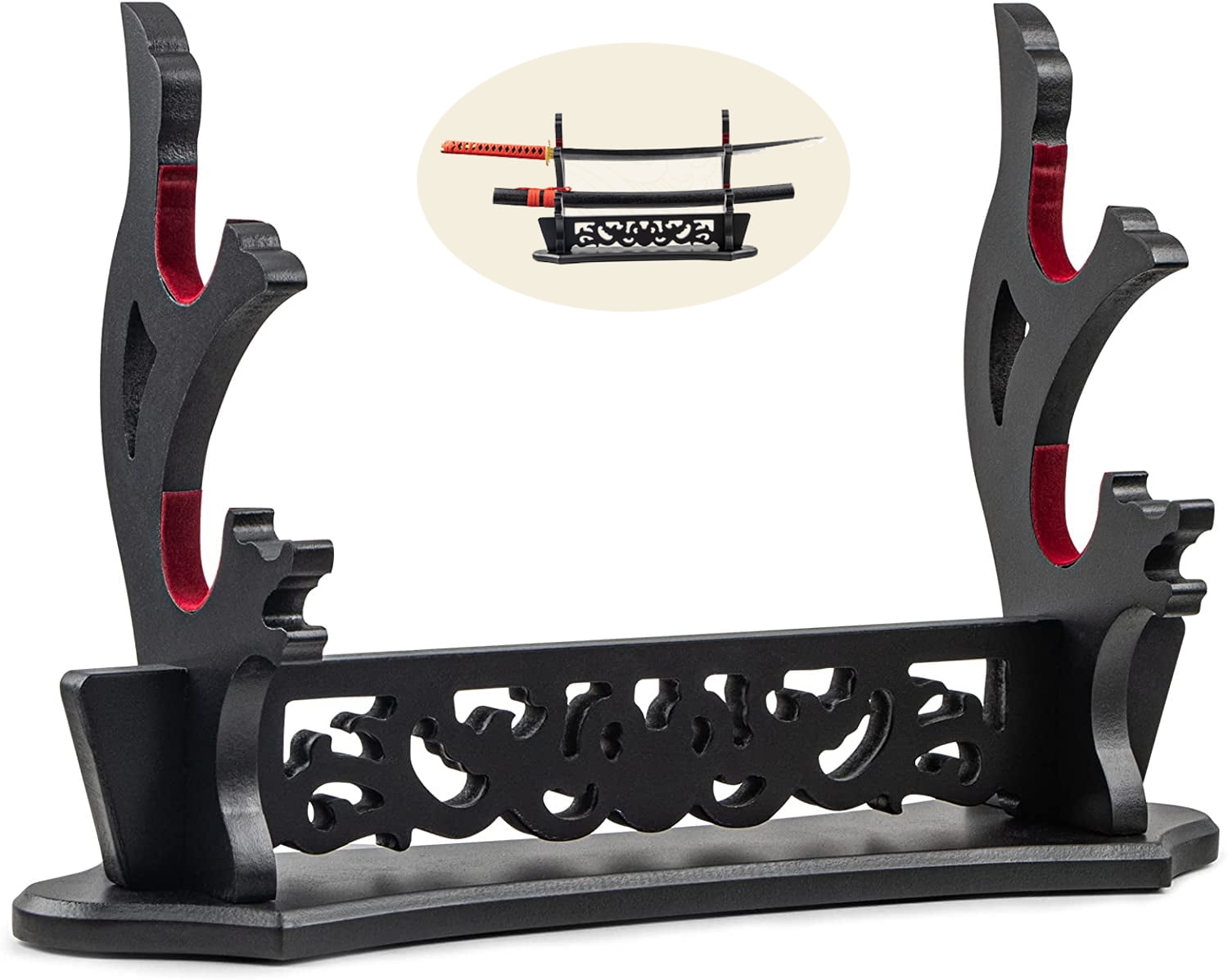 BiJun Sword Stand Katana Stand, Black Wood Sword Katana Wall Mount ...