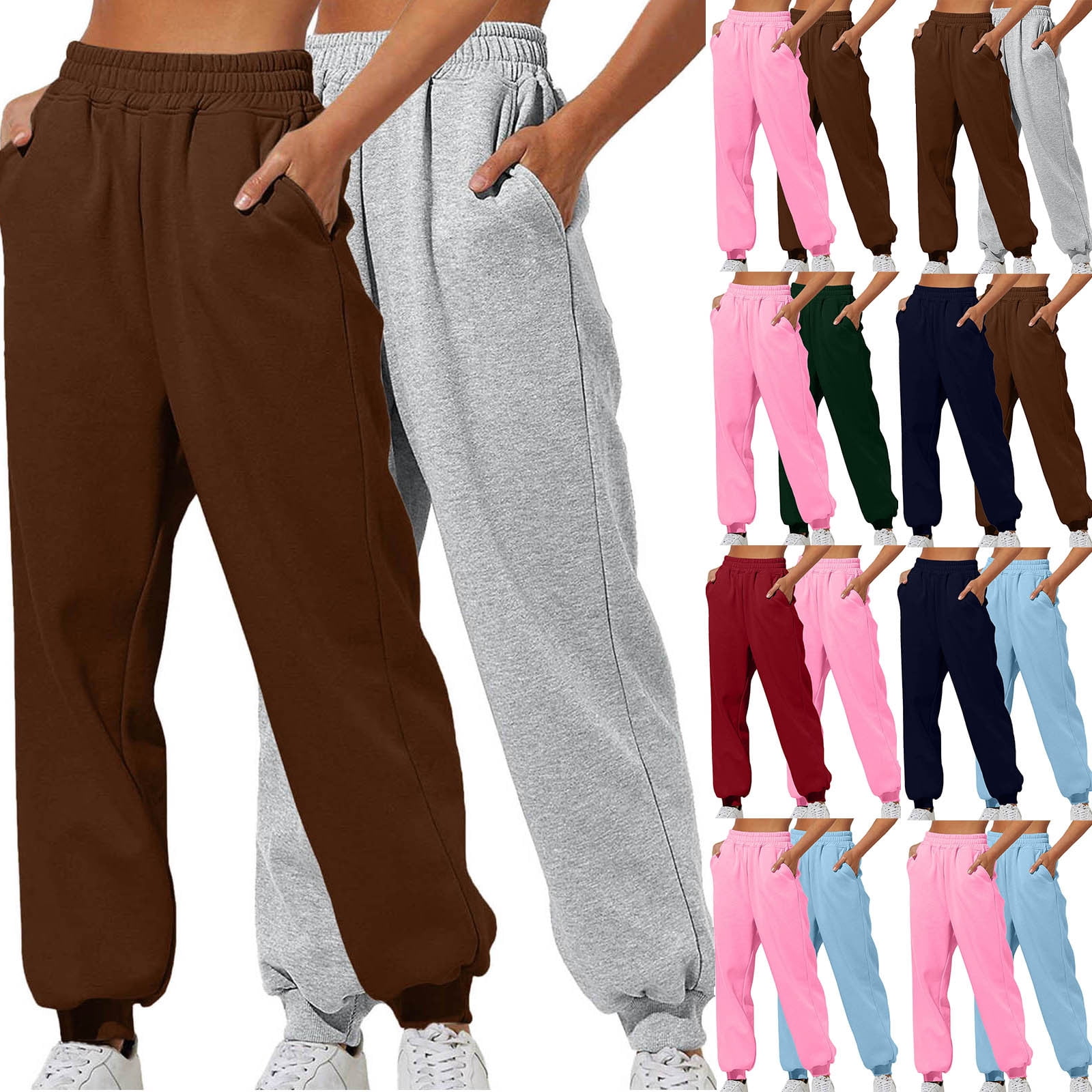 BiZtdJrK 2 Pack Fall Sweatpants for Women Comfy Elastic High Waist Yoga ...