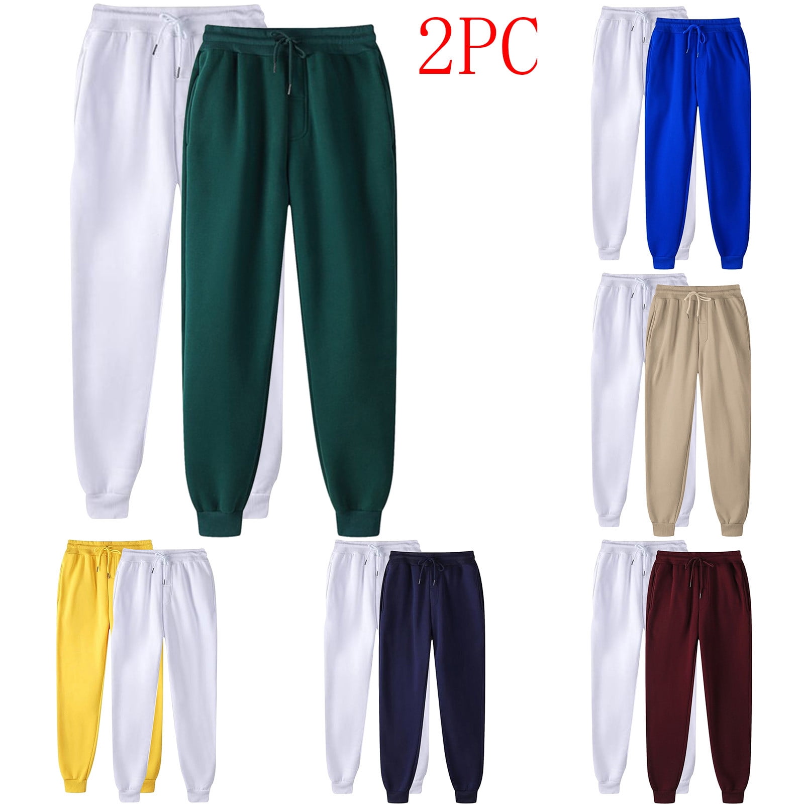 BiZtdJrK 2 Pack Solid Sweatpants for Women Comfy Elastic Waist Athletic ...