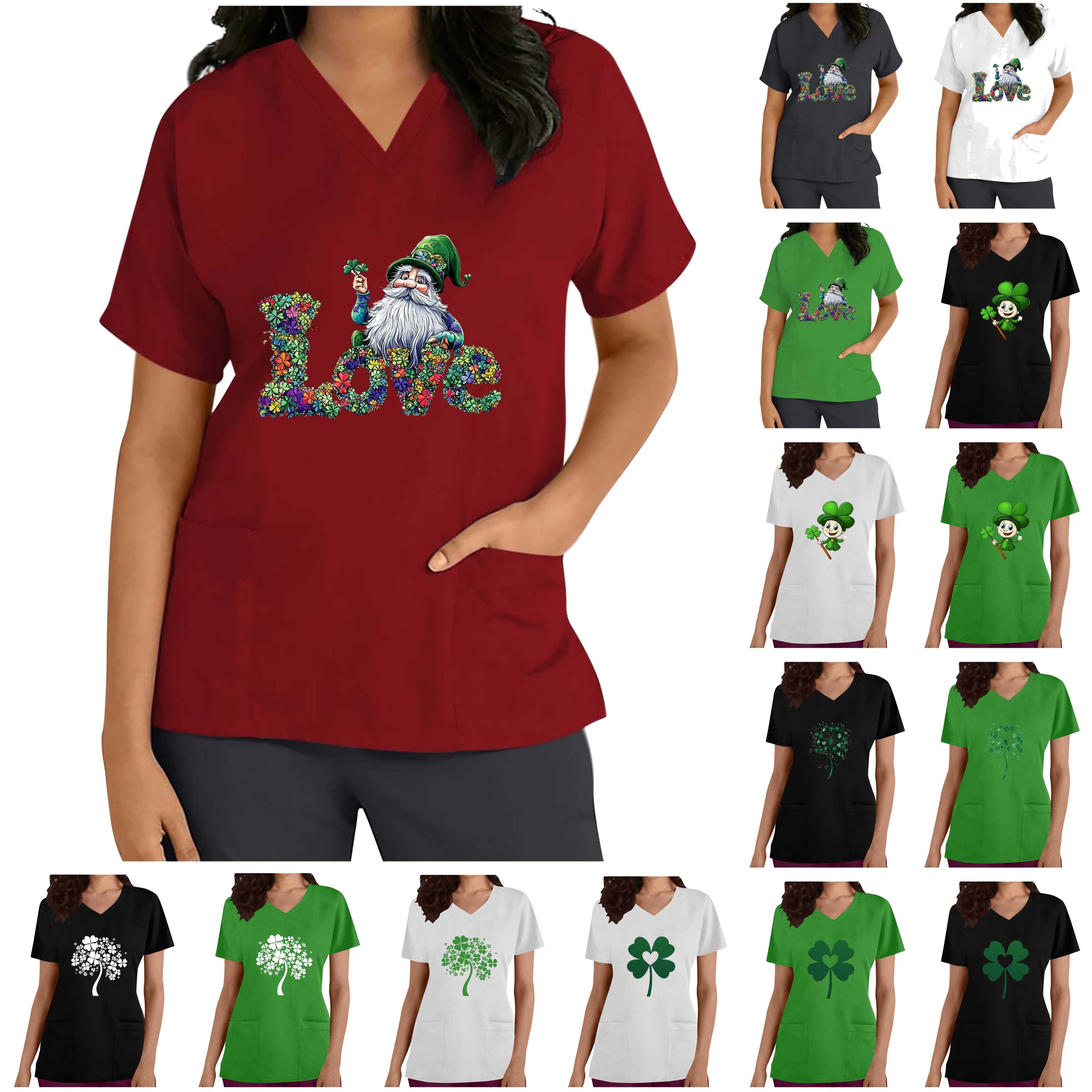 BiZtdJrK 2025 Scrub Tops for Women St. Patrick's Day Stretchy Scrubs ...