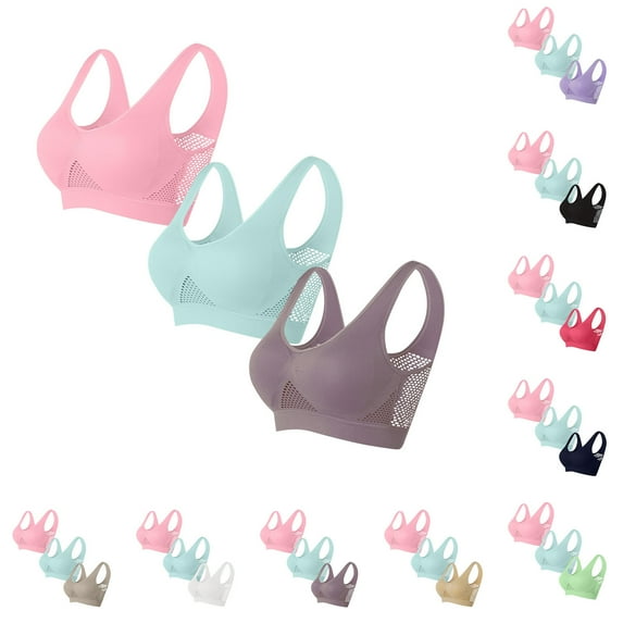 BiZtdJrK 3PCS Women Plus Size Wireless Bra Mesh Breathable Everyday ...