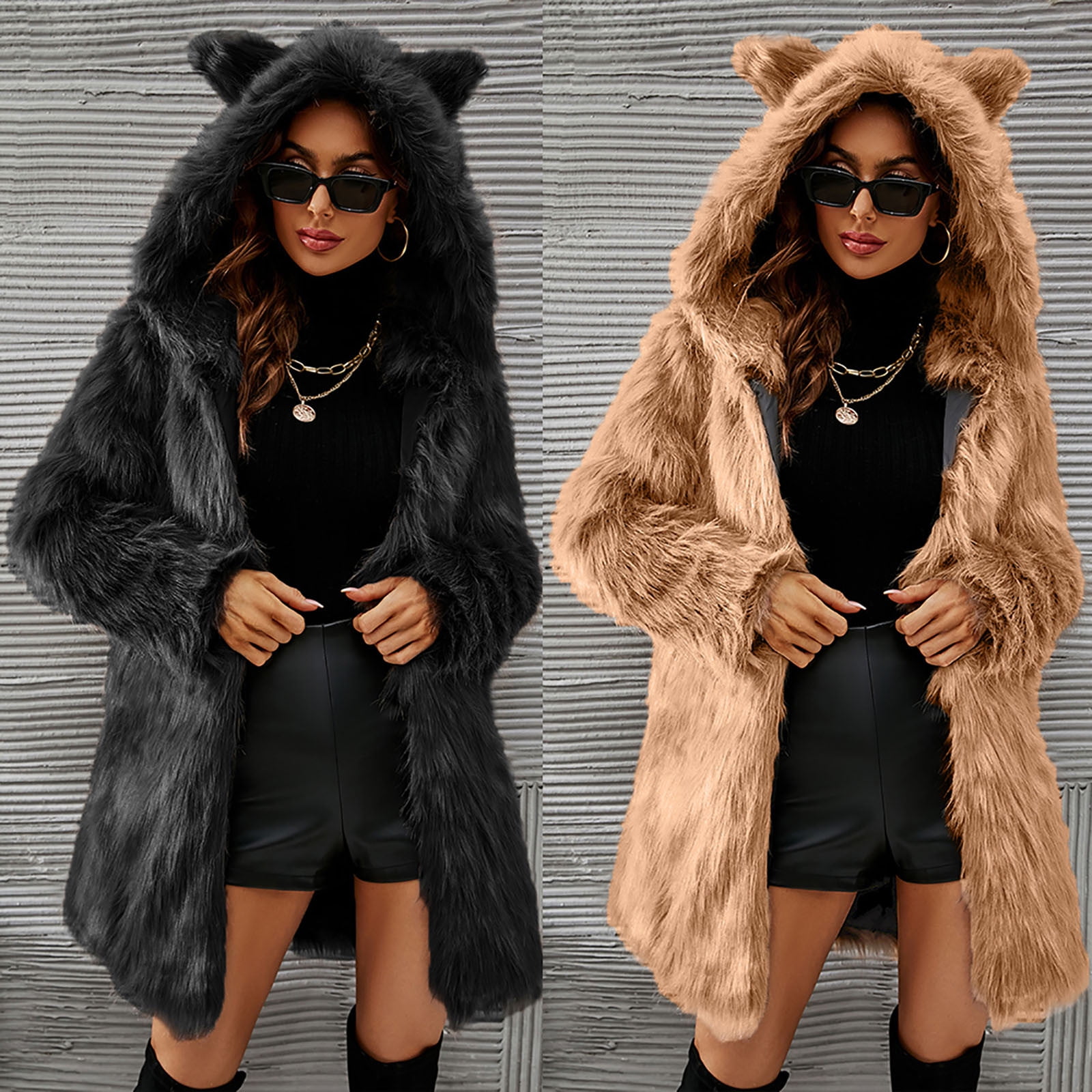 BiZtdJrK Back Packs Sales For School Womens Faux Fur Hooded Jacket with ...