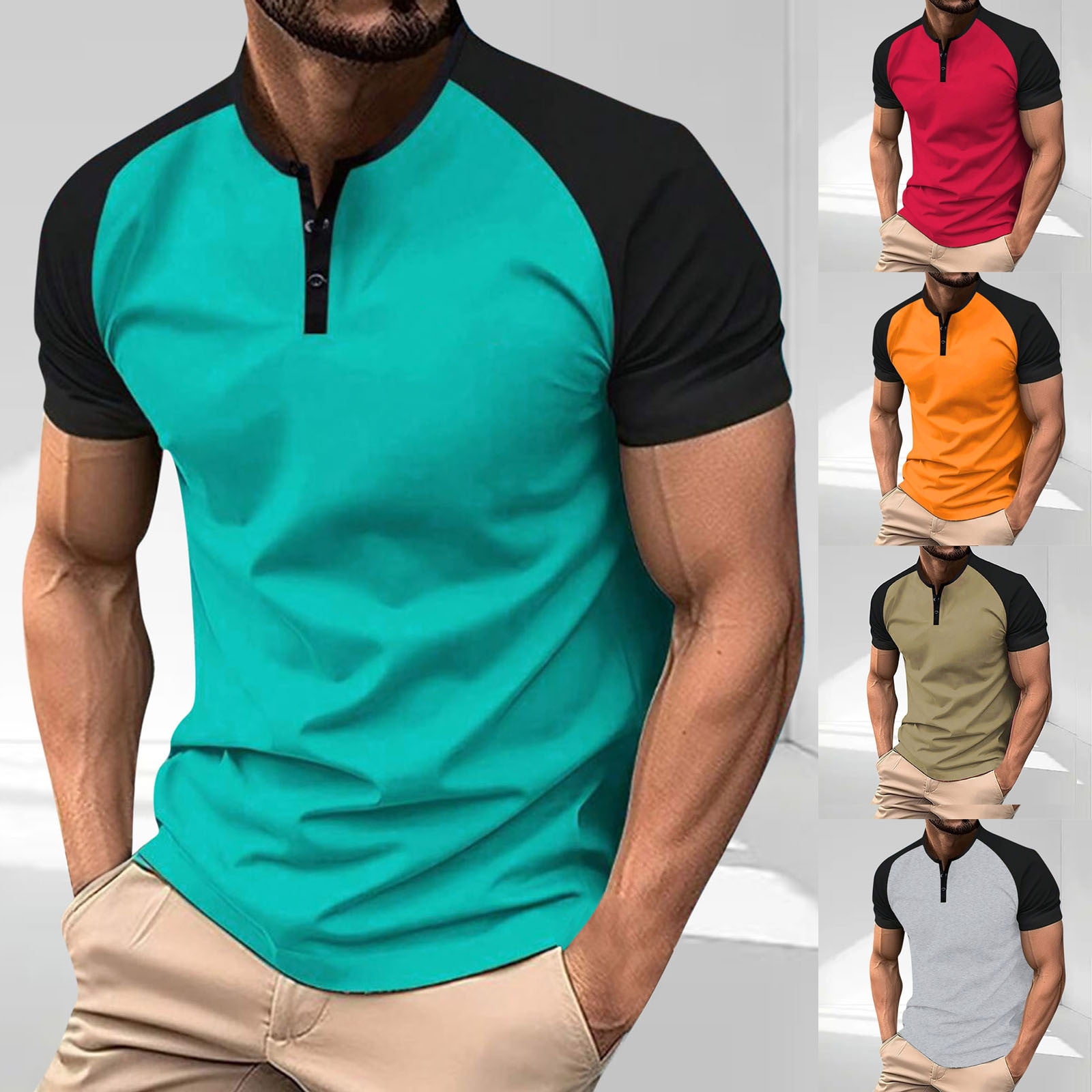 BiZtdJrK Baseball Short Sleeve T Shirts for Men Color Block Casual ...