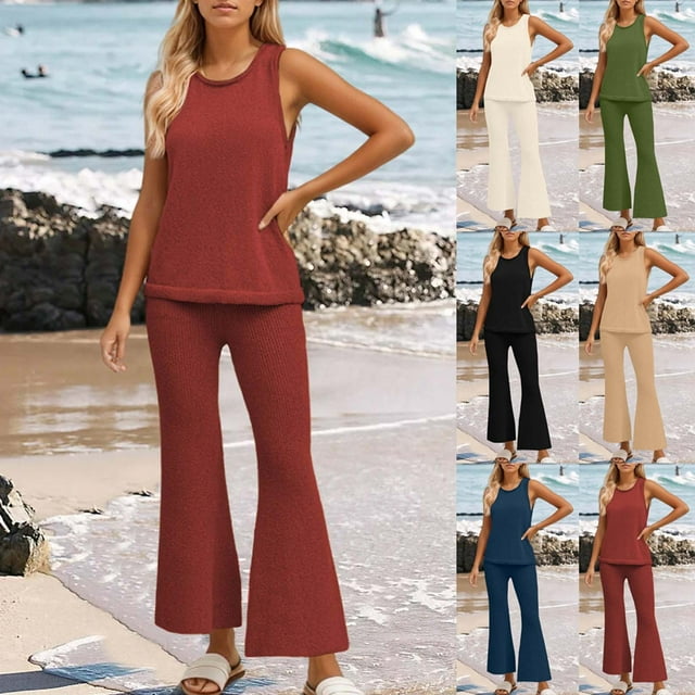 BiZtdJrK Beach 2 Piece Sets for Women Ribbed Knit Casual Vacation ...