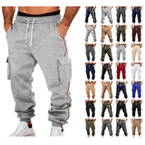BiZtdJrK Beige Men's Fleece Lined Joggers Casual Loose Cargo Sweatpants Outdoor Cinch Bottom ...