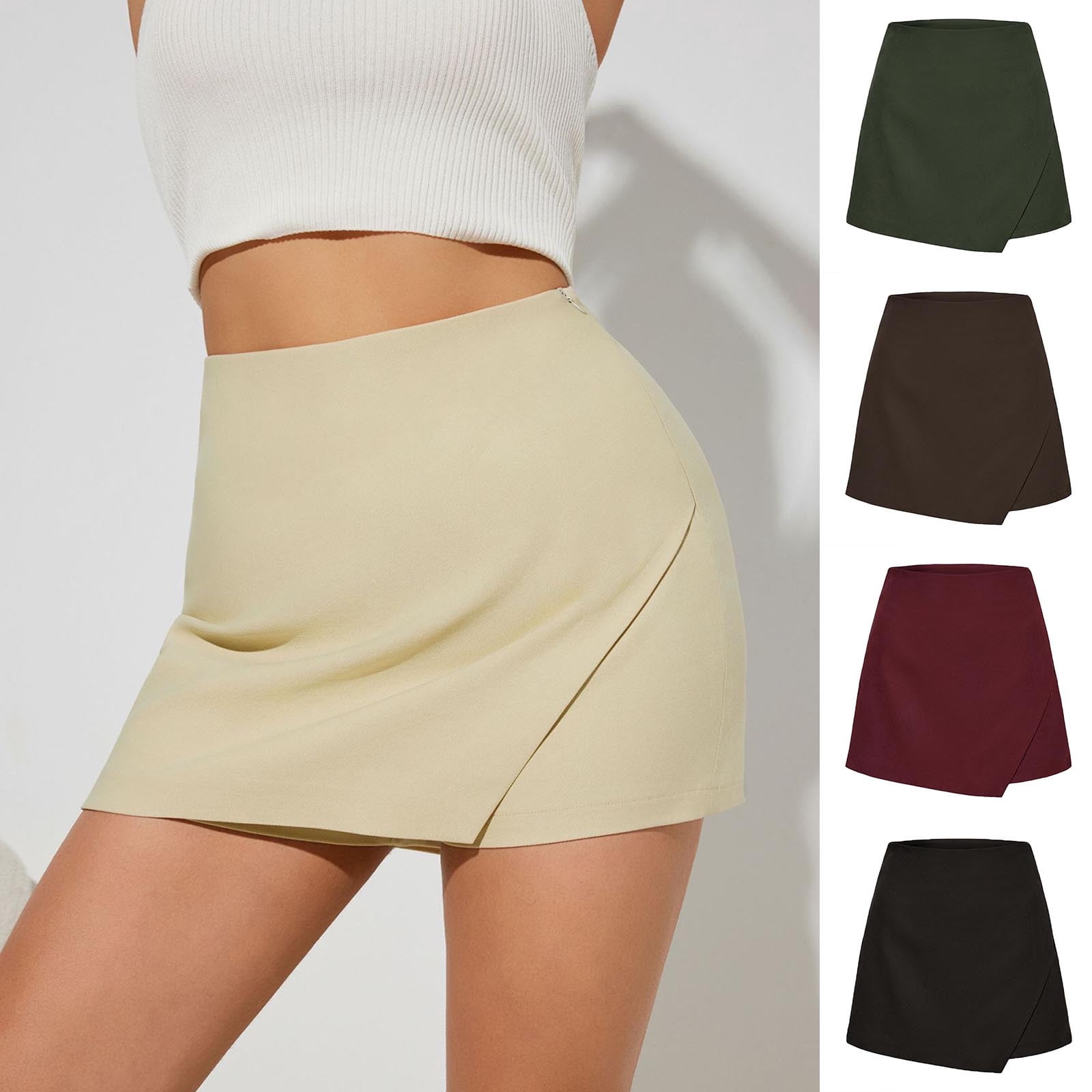 BiZtdJrK Beige Women Dress Mini Skirt Irregular Hem High Waist Suit ...