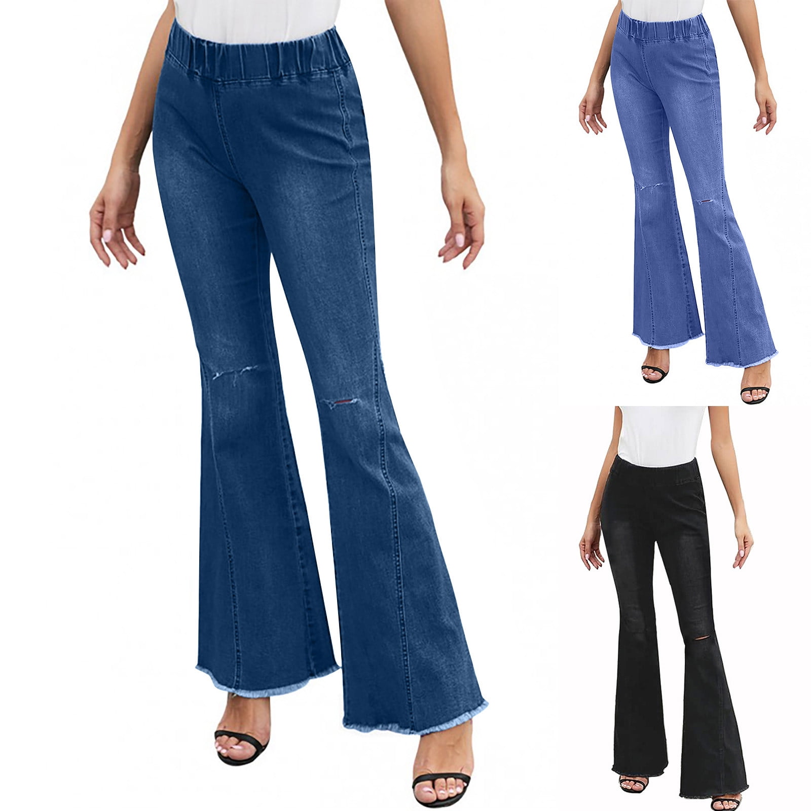 BiZtdJrK Bell Bottom Jeans for Women Pull On High Waisted Flare Pants ...