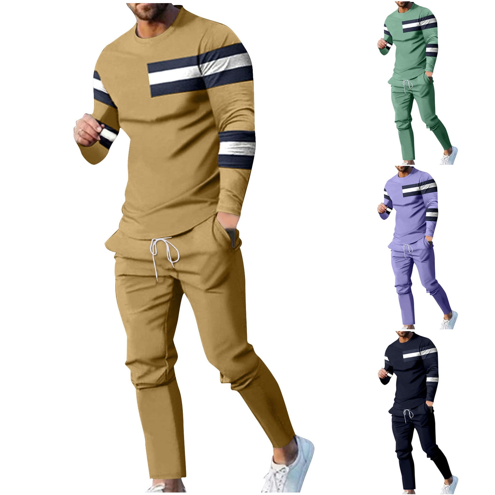 BiZtdJrK Big and Tall 2 Piece Sets for Men Fashion Colorblock Pullover Tops and Casual ...