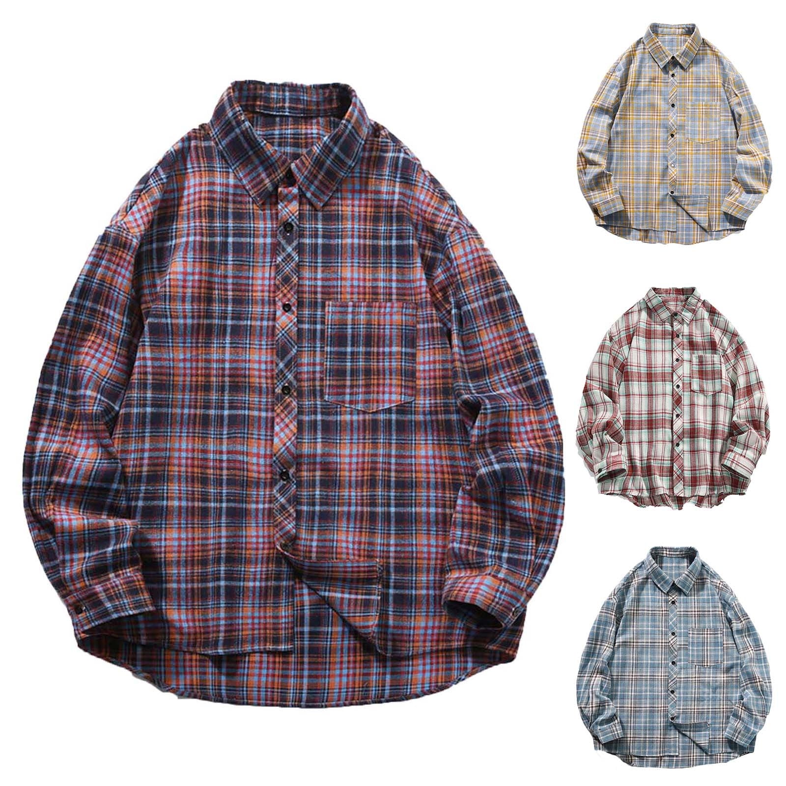 BiZtdJrK Big and Tall Button Down Shirts for Men Long Sleeve Plaid ...