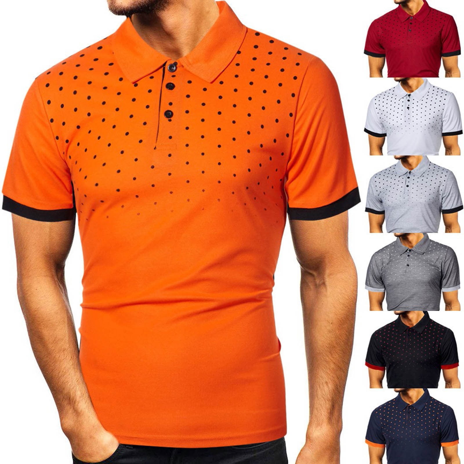BiZtdJrK Big and Tall Polo Shirts for Men 2024 Fashion Polka Dot Print Golf Polos Casual Sports ...