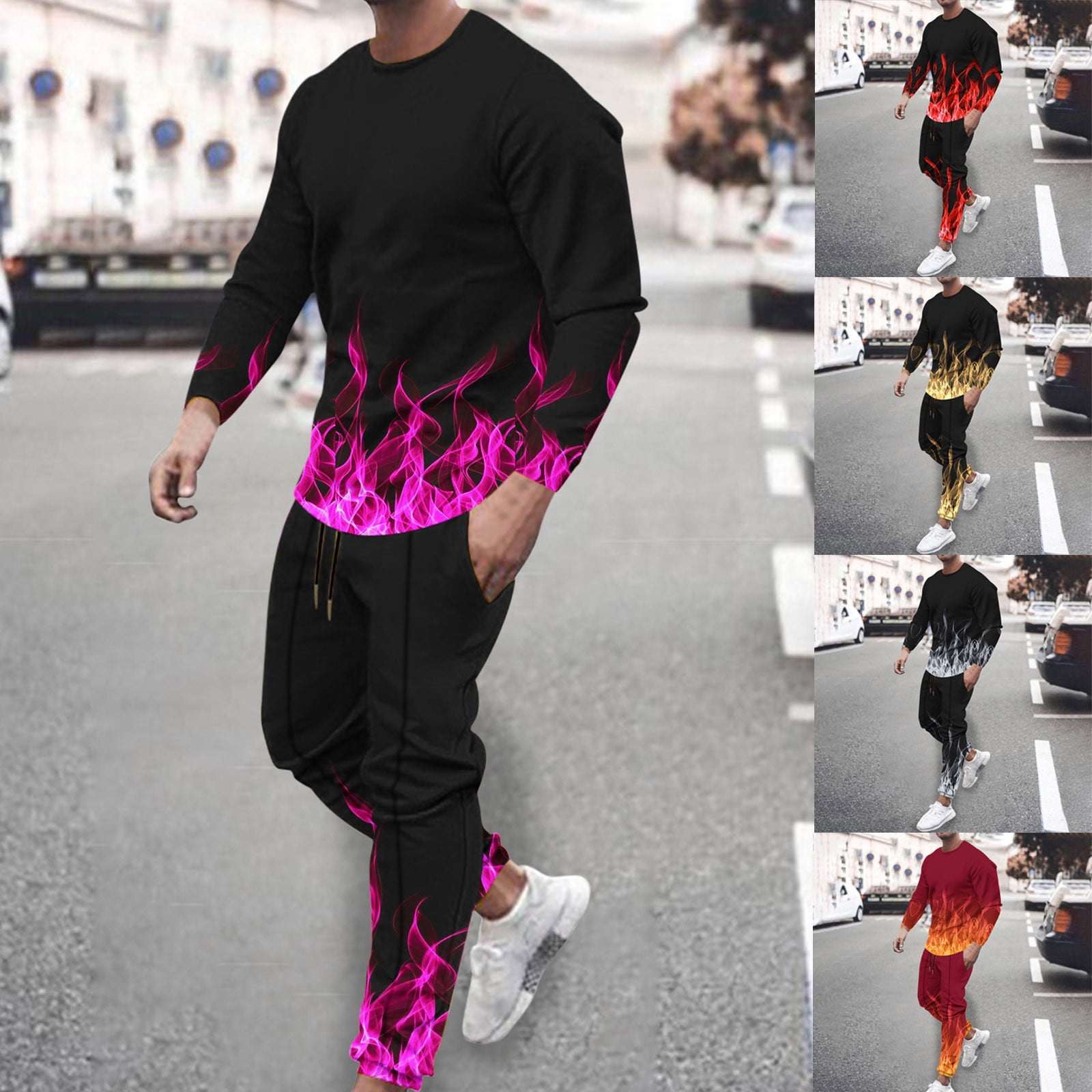 BiZtdJrK Big and Tall Sweatsuit for Men 2 Piece Sets Fashion Flame ...
