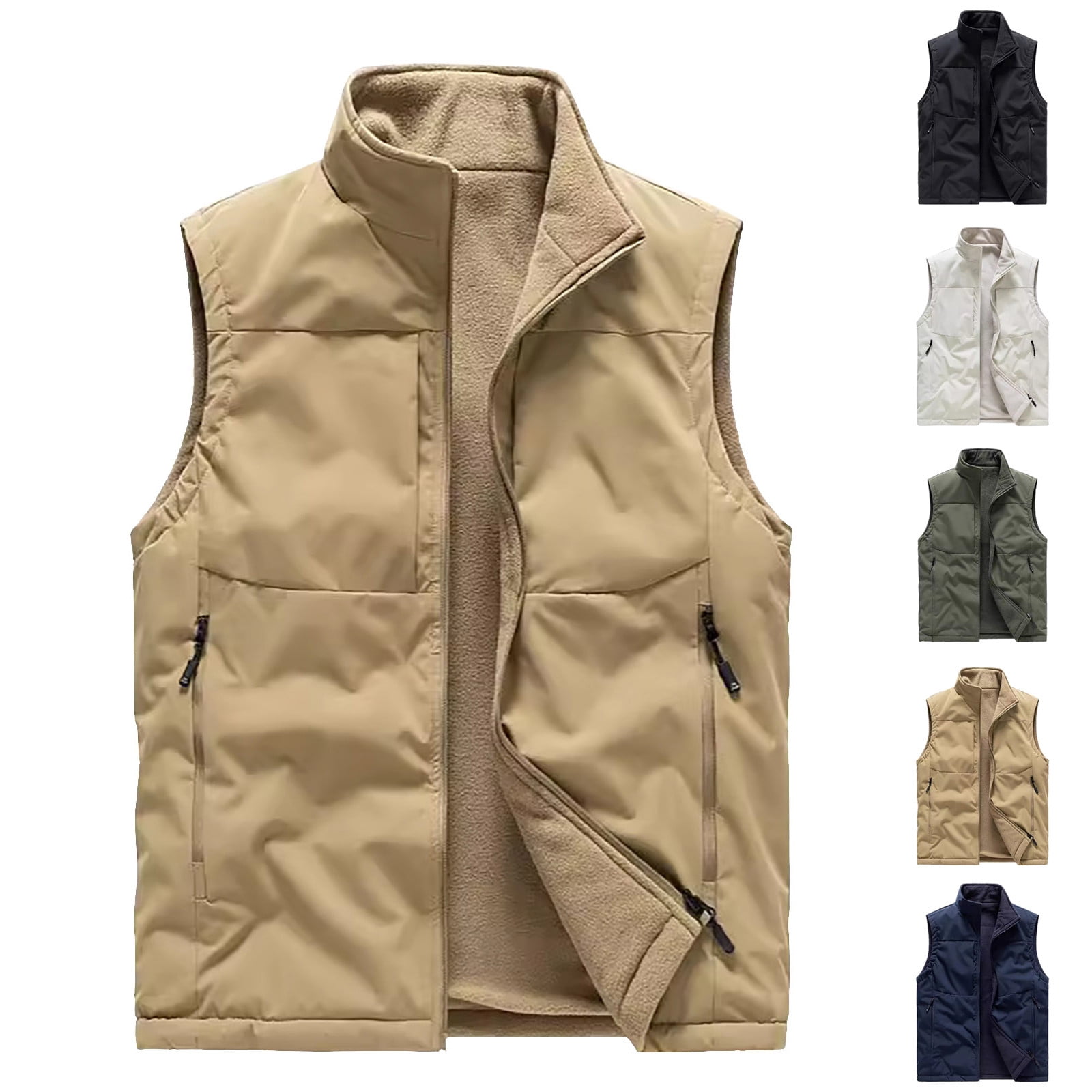 BiZtdJrK Big and Tall Cargo Vests Men Zip Up Sleeveless Fleece Lined ...