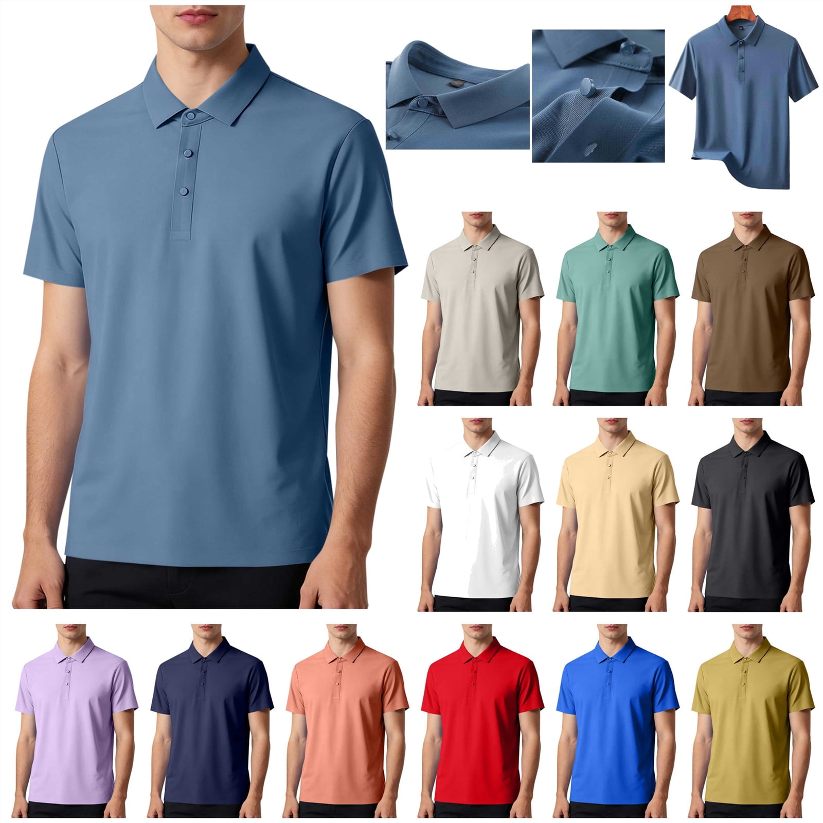 BiZtdJrK Big and Tall Shirts for Men Solid Color Business Casual Polo ...