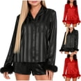 BiZtdJrK Black Fashion Home Wear for Women Satin Silk Striped Summer ...