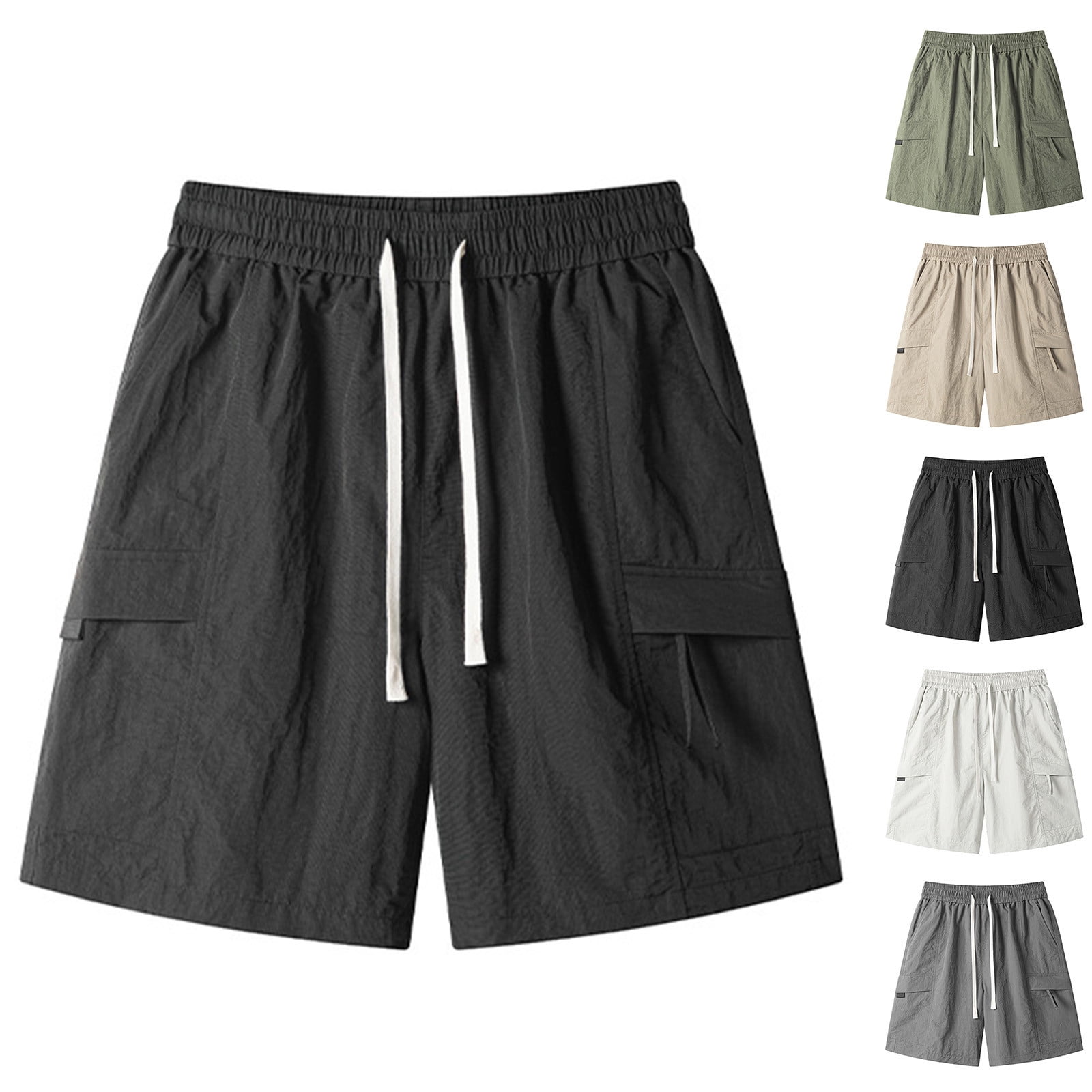 BiZtdJrK Black Men Summer Lightweight Sports Shorts Multi Pockets ...