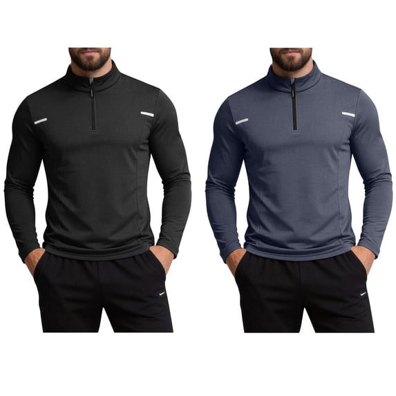 BiZtdJrK Black Men's Big and Tall Sun Shirts 1/4 Zip Stand Collar Long ...