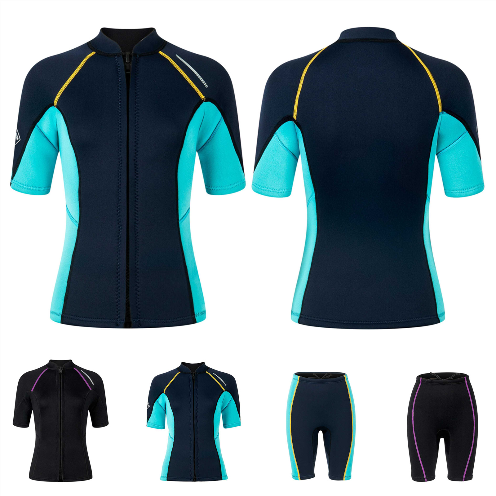 BiZtdJrK Black Women 1.5mm Wetsuit Front Zipper Diving Shirt Short ...