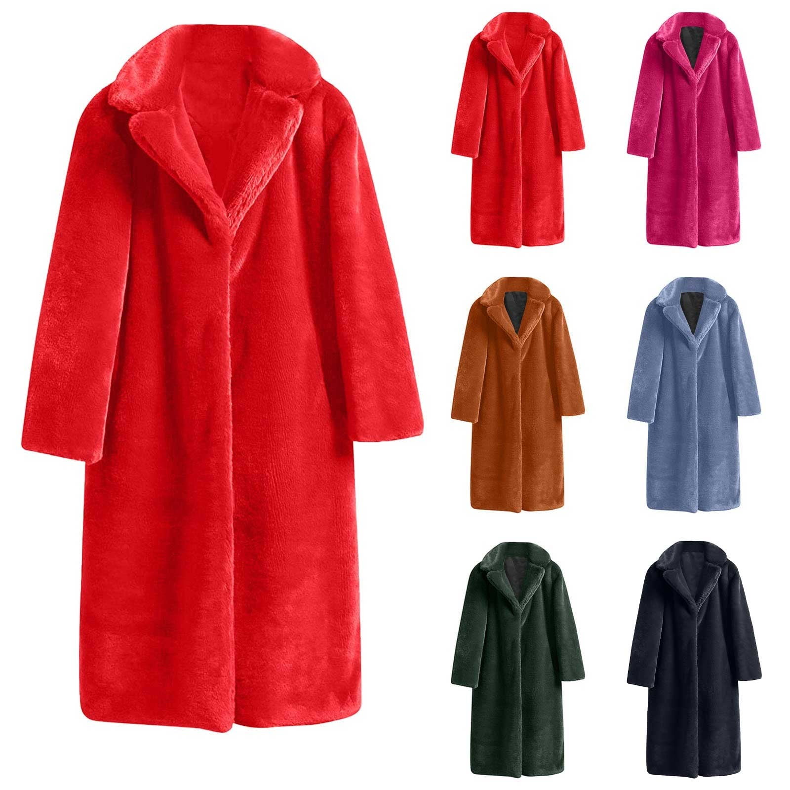 BiZtdJrK Black and Friday Sales Women Winter Fuzzy Fleece Lapel Coats Long Cardigan Jackets ...