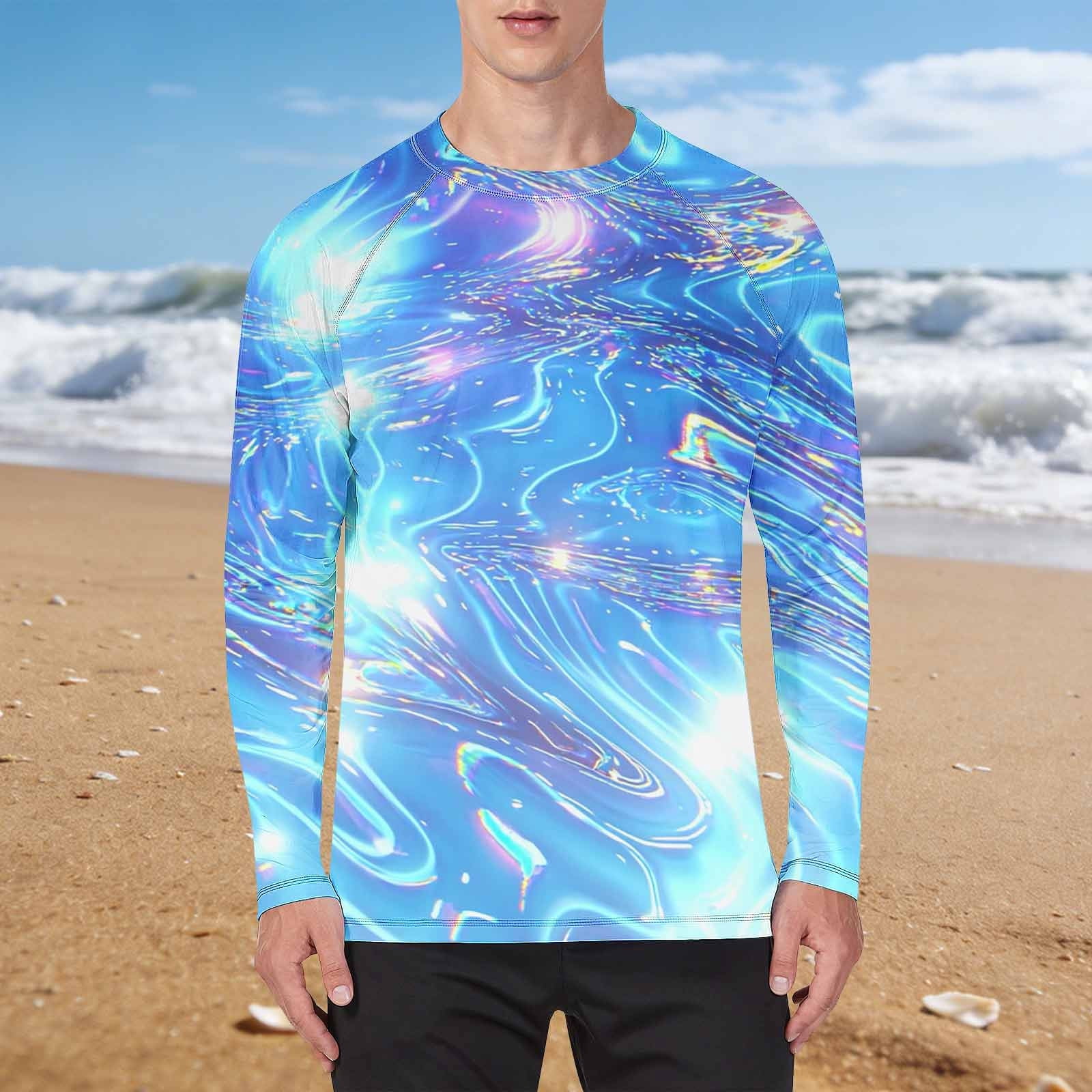 BiZtdJrK Blue Men's Lightweight UPF 50+ Shirt Tie Dye Printed Long ...