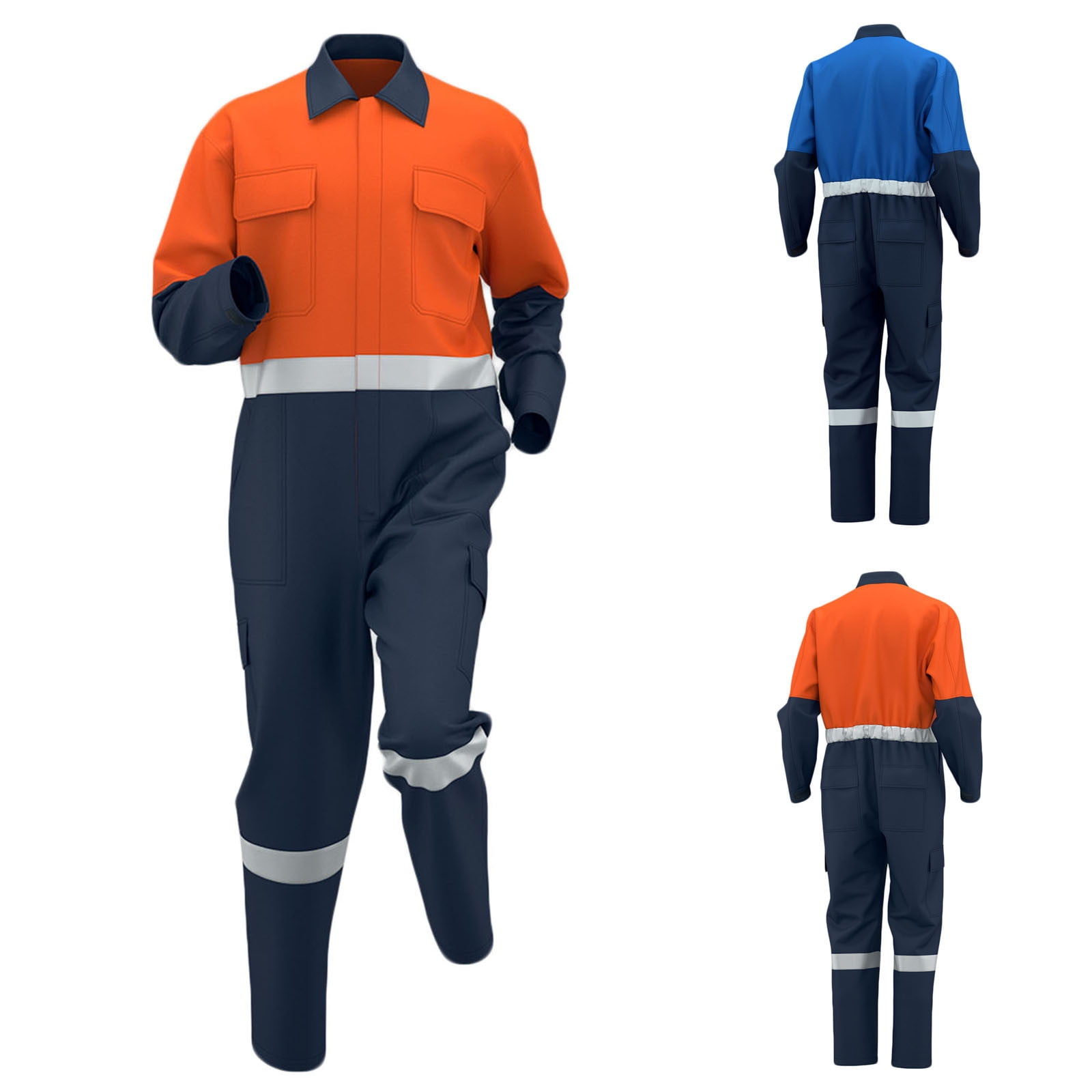 BiZtdJrK Blue Mens Reflective Coveralls Color Block Long Sleeve Work ...