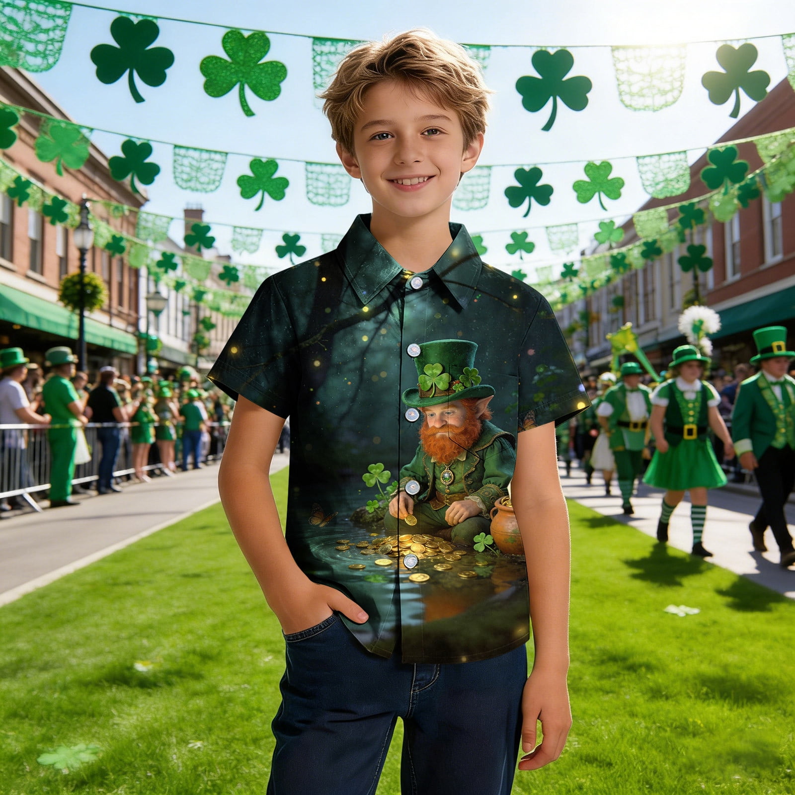 BiZtdJrK Boy's Casual Button Down Shirts Wrinkle Free Short Sleeve ...