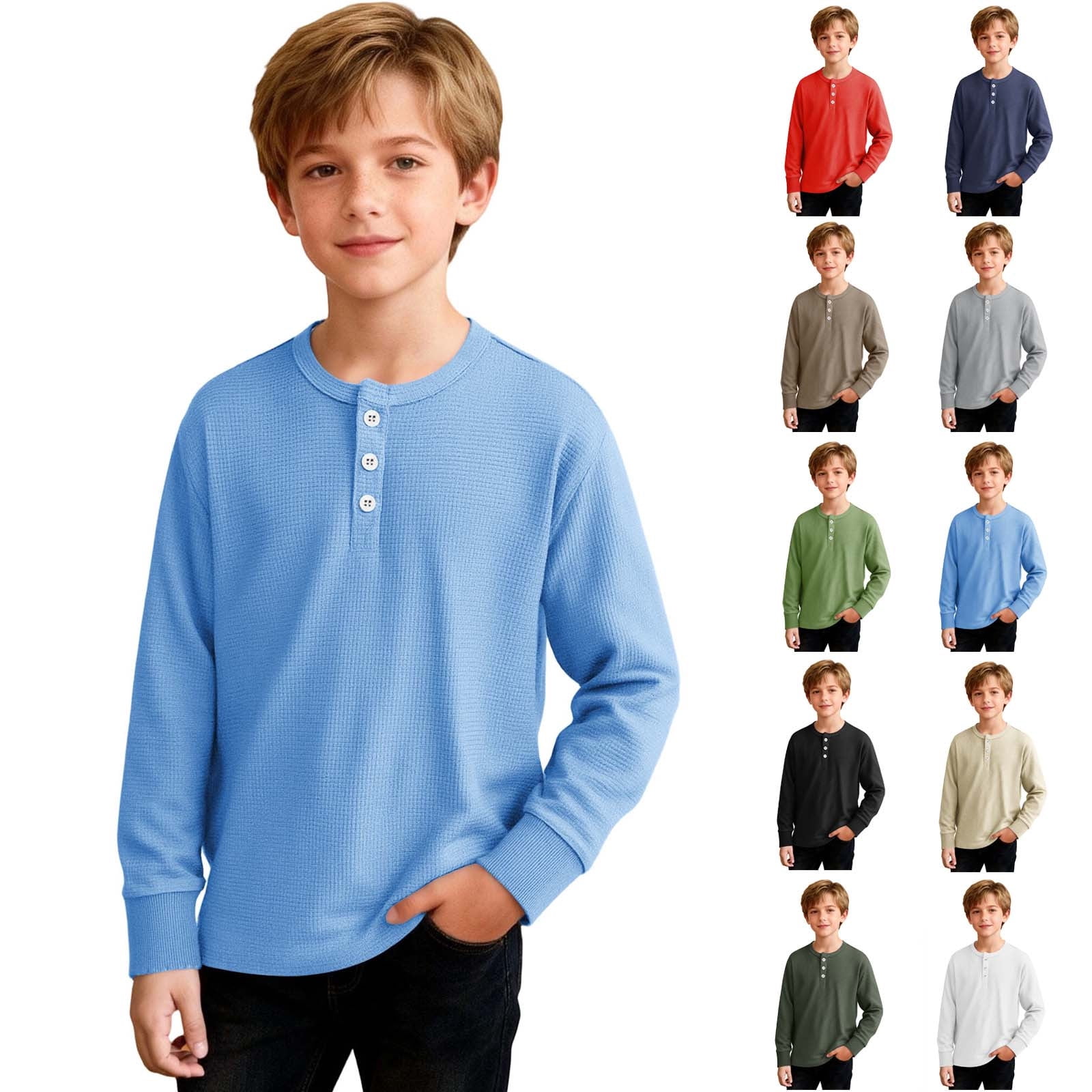 BiZtdJrK Boy's Henley Shirts Waffle Knit Long Sleeve Pullover Tops ...