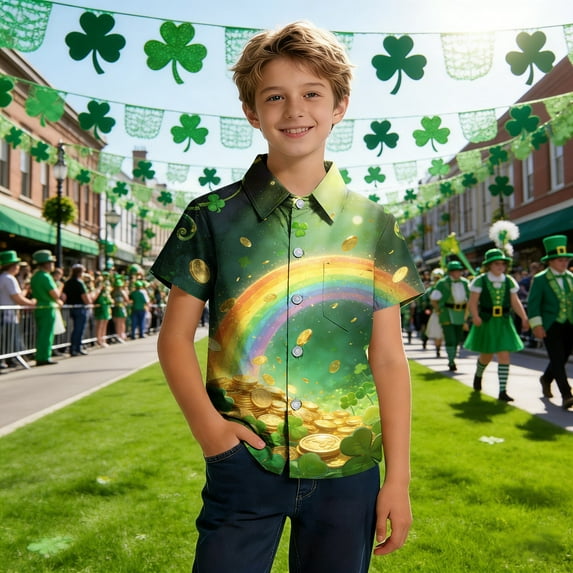 BiZtdJrK Boys Vacation Shirts Funny Shamrock Graphic Short Sleeve ...