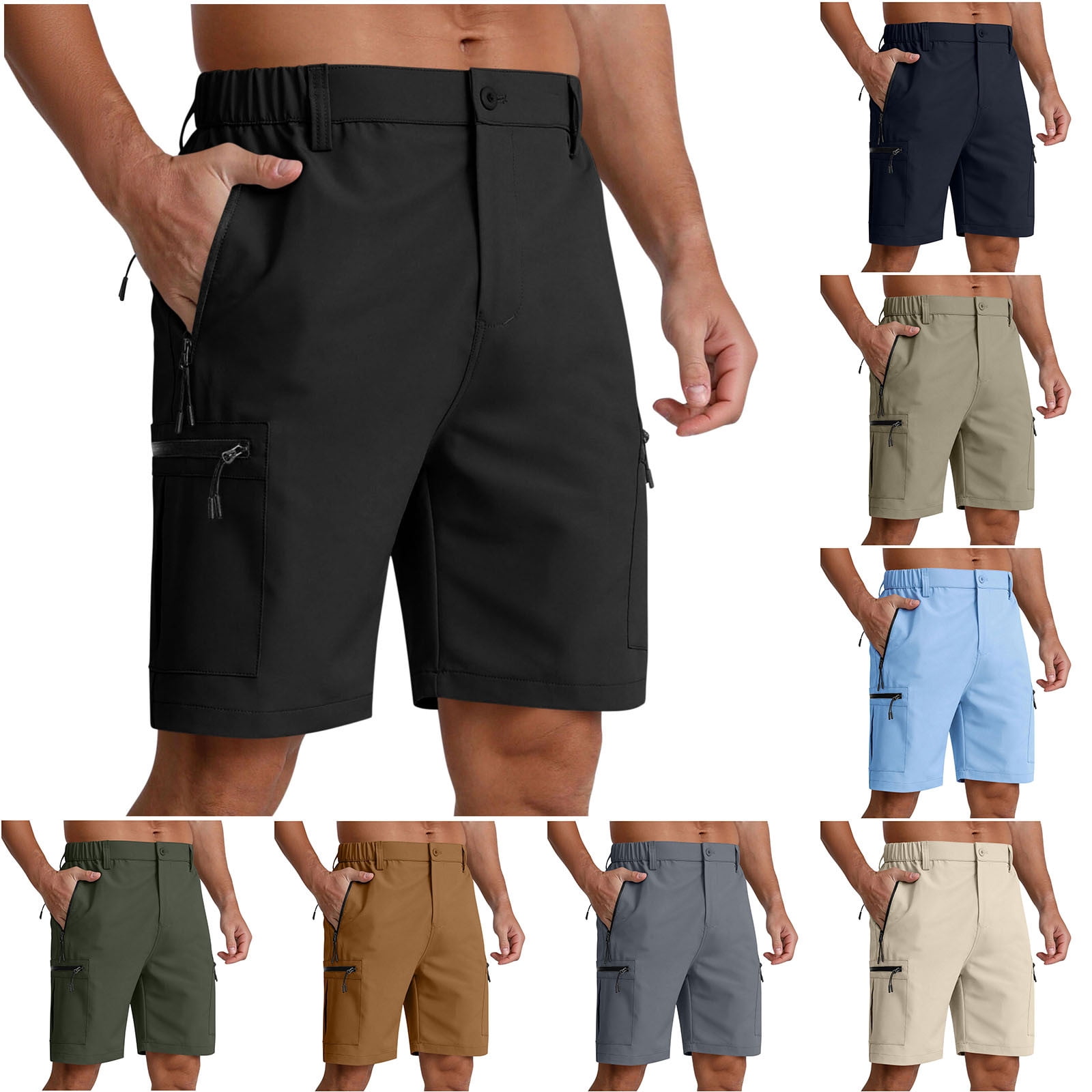 BiZtdJrK Brown Men Camping Travel Shorts Button Closure Elastic Waisted ...