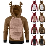 BiZtdJrK Brown Men's Christmas Hoodie 3D Reindeer Sweater Warm Fleece ...