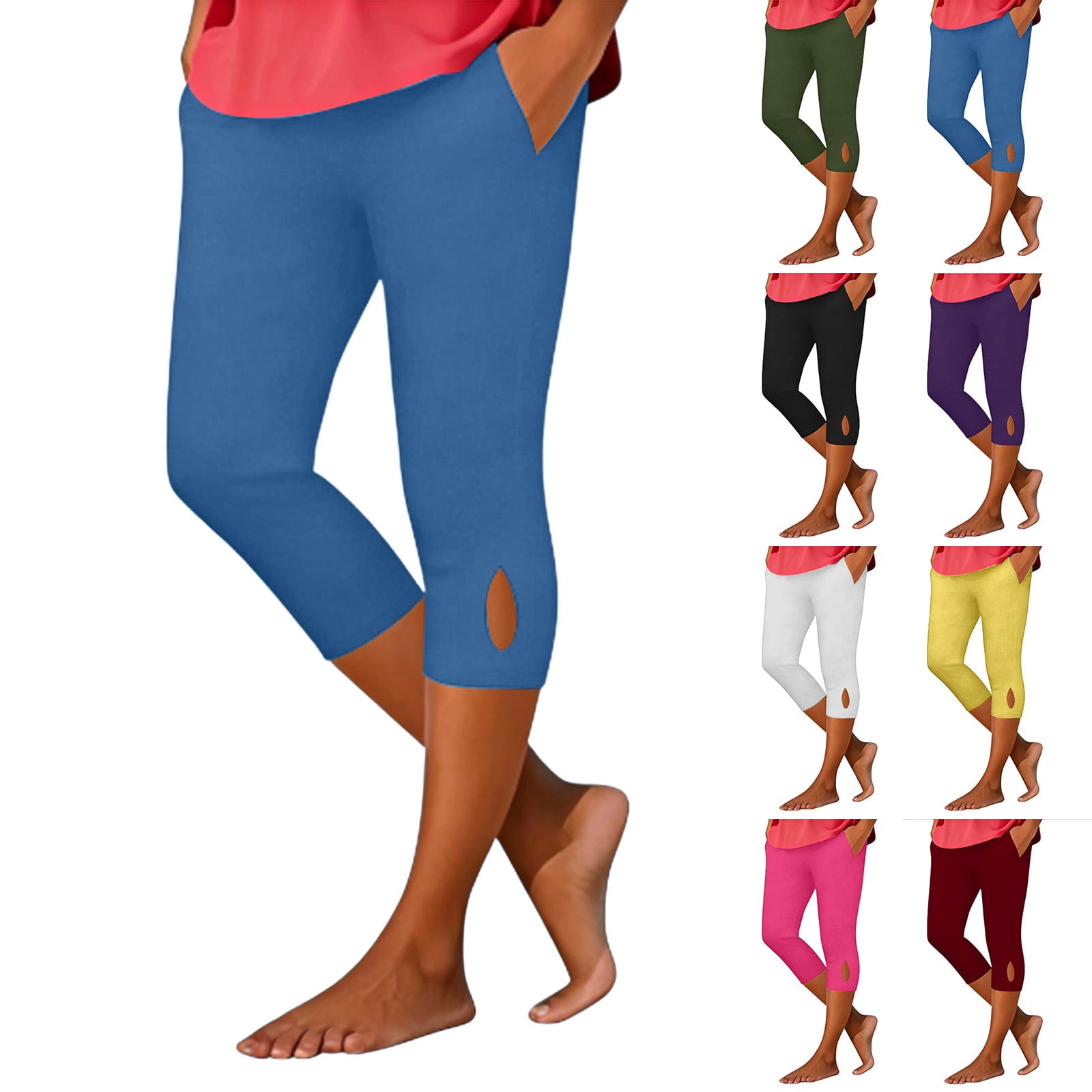 BiZtdJrK Capri Leggings for Women with Pockets Side Hollow Out Hem High ...