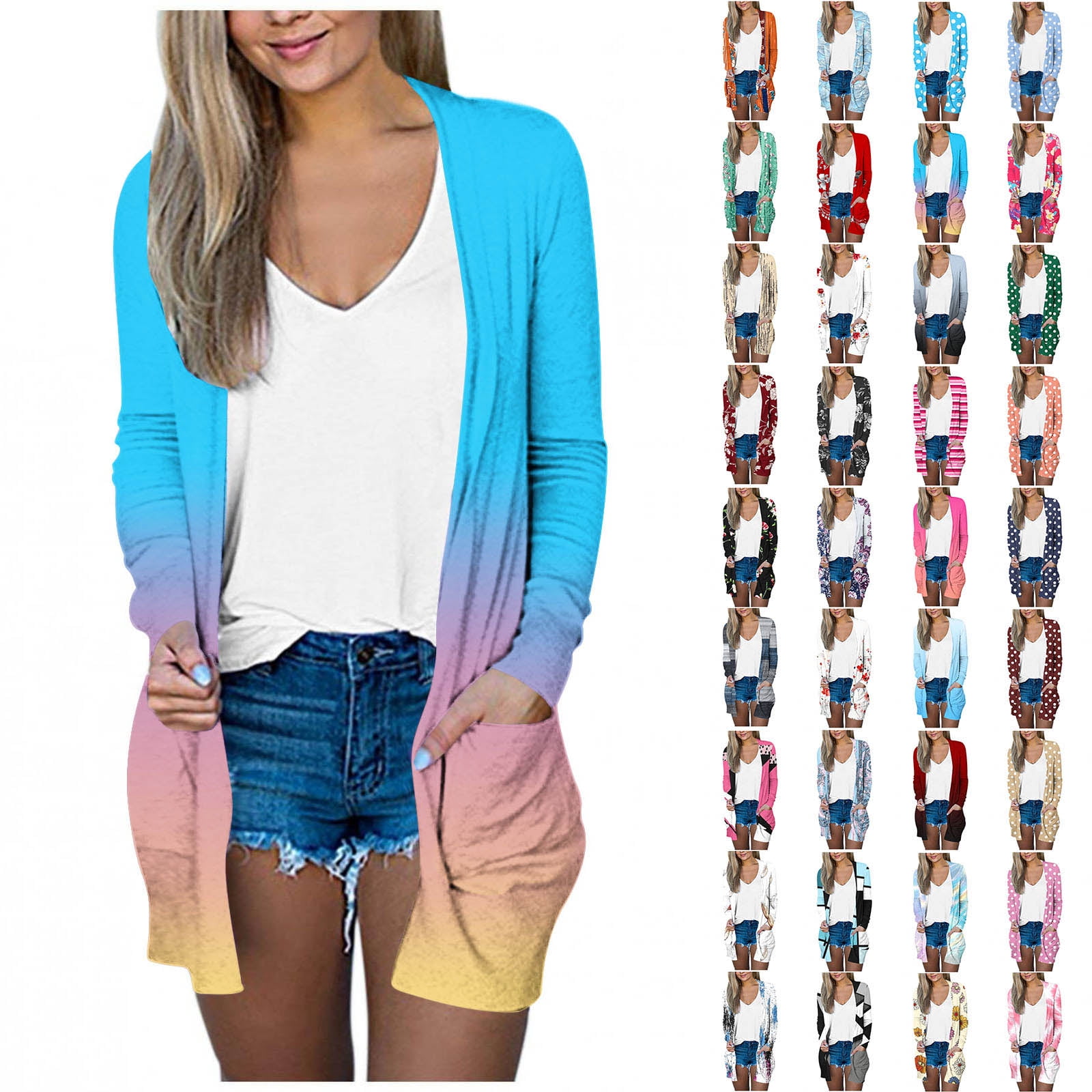 BiZtdJrK Cardigan Sweaters for Women Gradient Color Long Sleeve Open ...