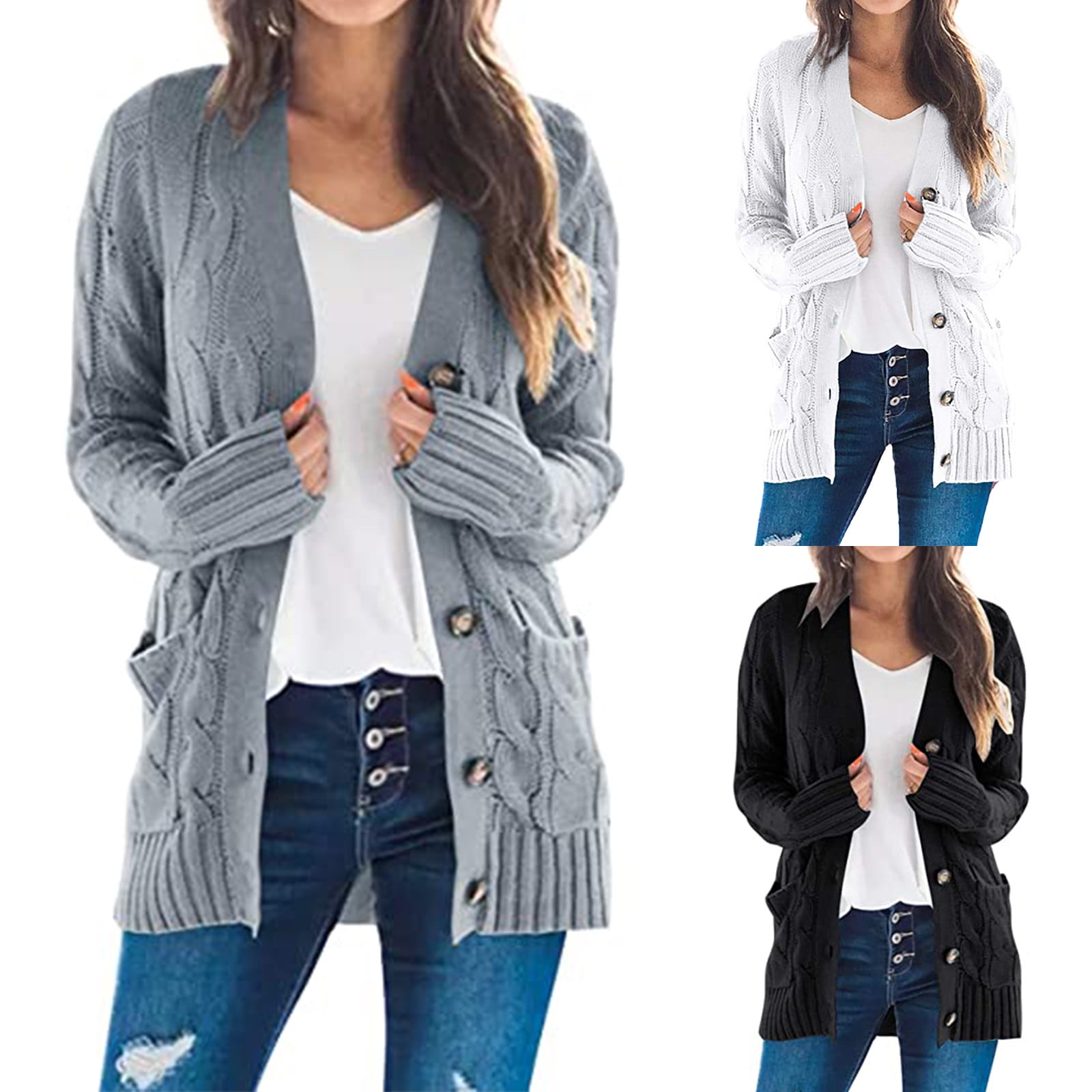 BiZtdJrK Cardigan Sweaters for Women Cable Knit Comfy Cotton Sweater ...