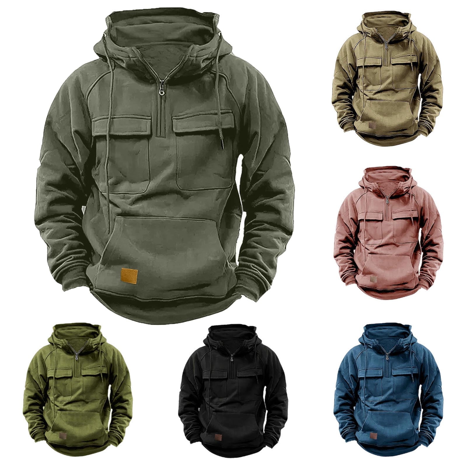 BiZtdJrK Cargo Hoodies for Men Quarter Zip Pullover Sweatshirt Workout ...