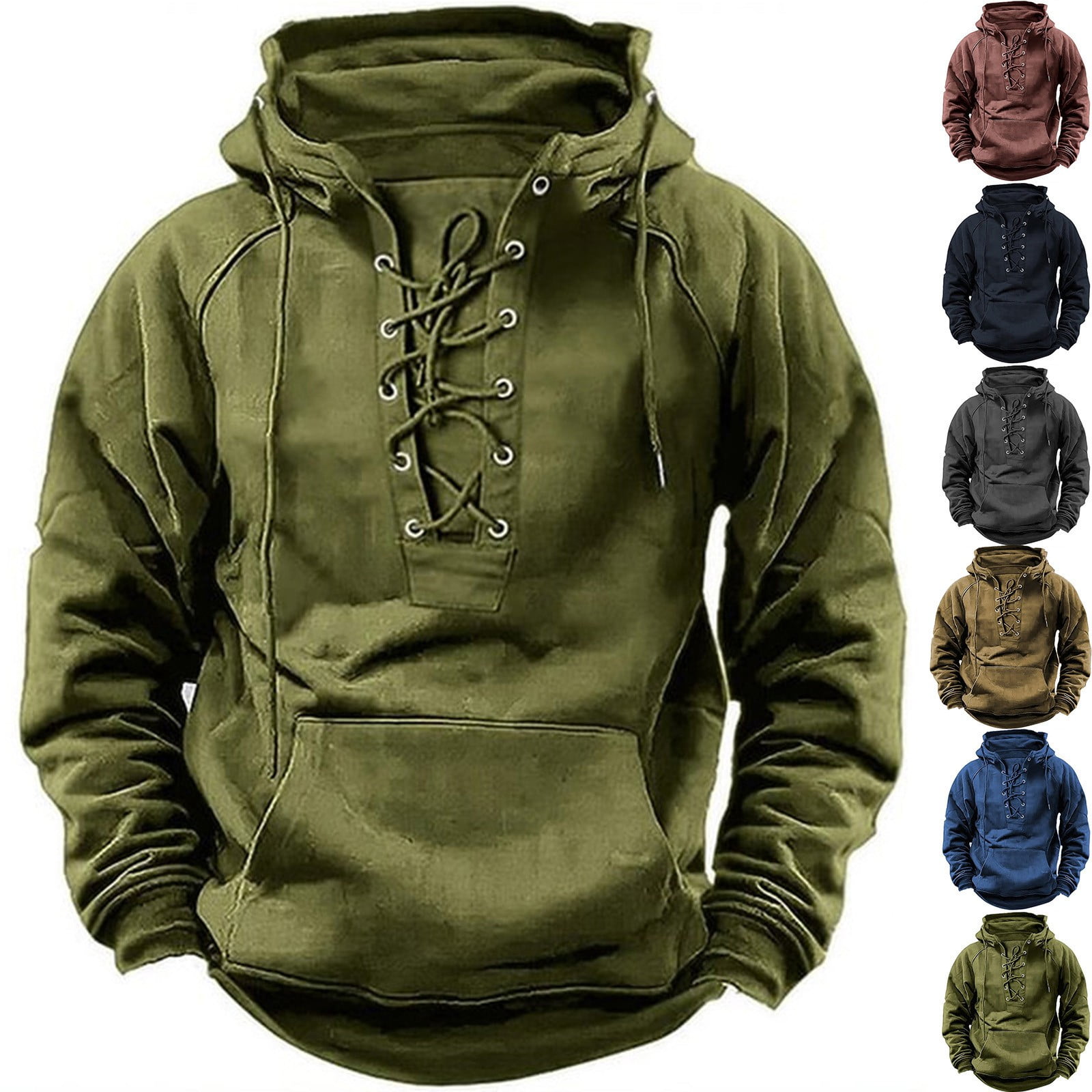 BiZtdJrK Cargo Hoodies for Men Lace Up Long Sleeve Distressed ...