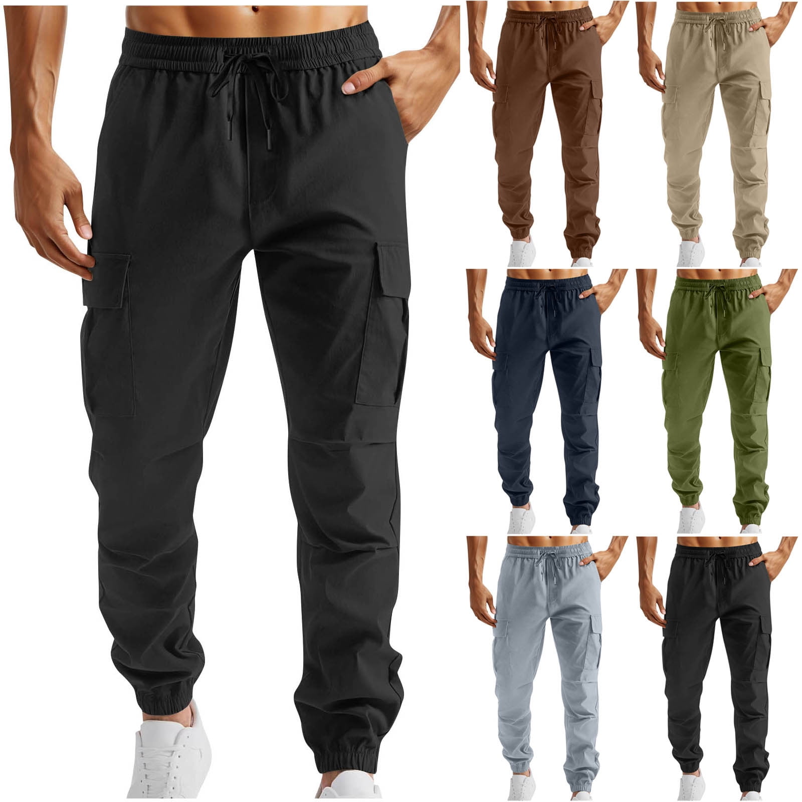 BiZtdJrK Cargo Joggers for Men Drawstring Elastic High Waist Gym ...